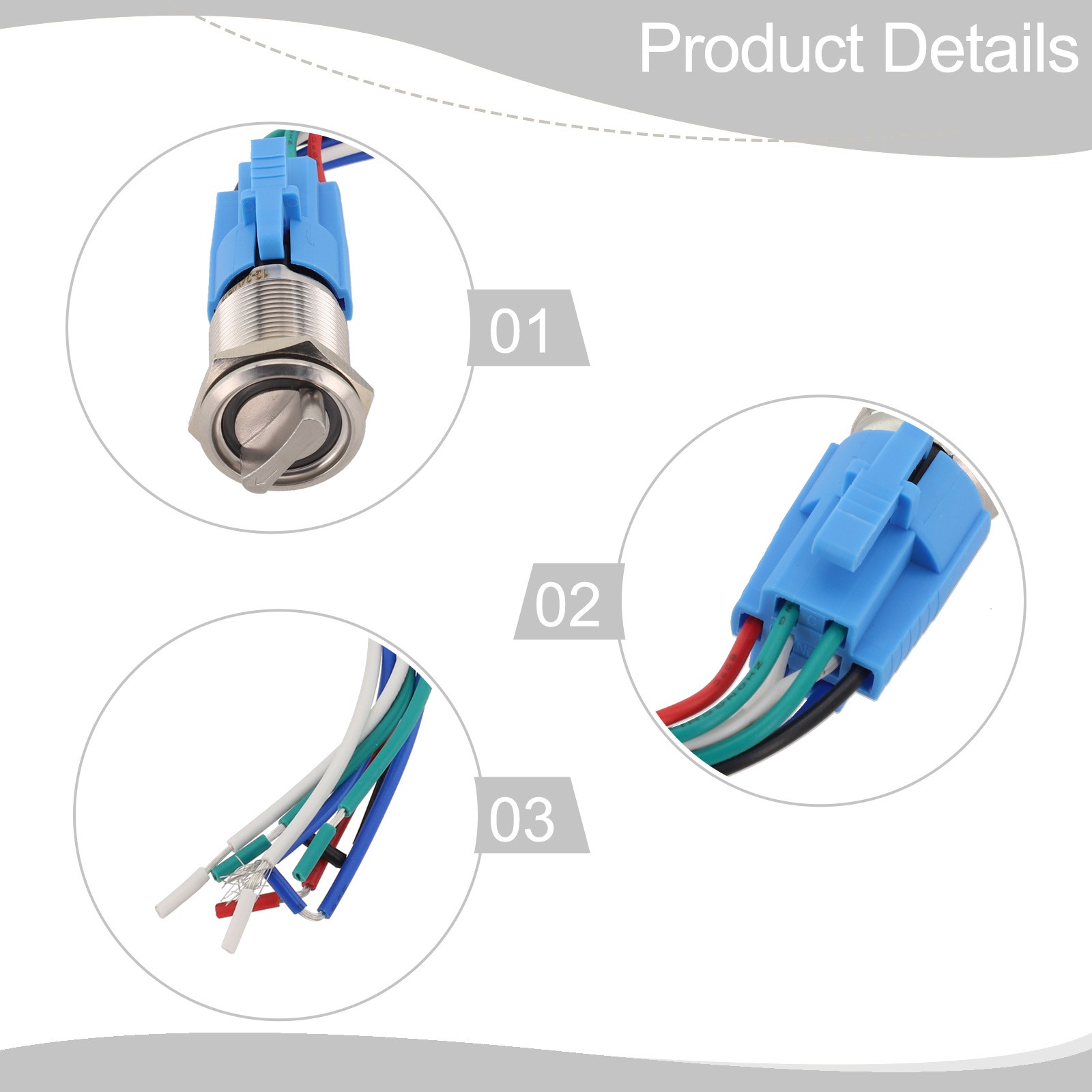 19mm Rotary Switch Latching 3 Positions 2NO 2NC 12-24V With Wire socket ...