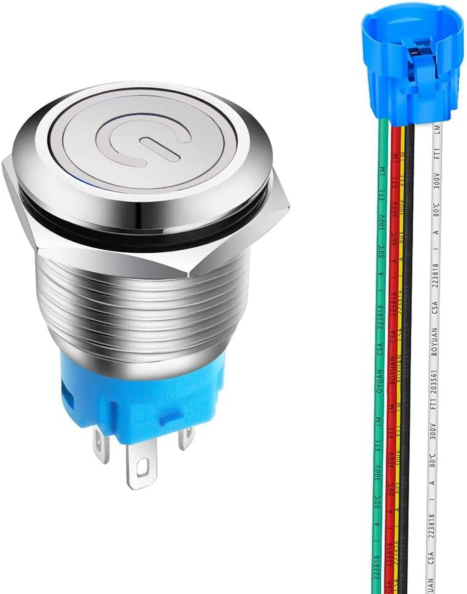 19mm Stainless Steel Latching Push Button Switch, Power Symbol LED 12V ...