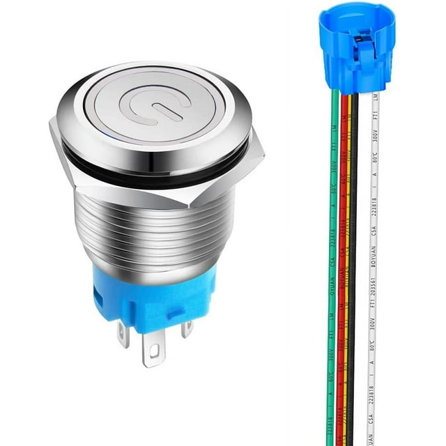 19mm Stainless Steel Latching Push Button Switch, Power Symbol LED 12V ...