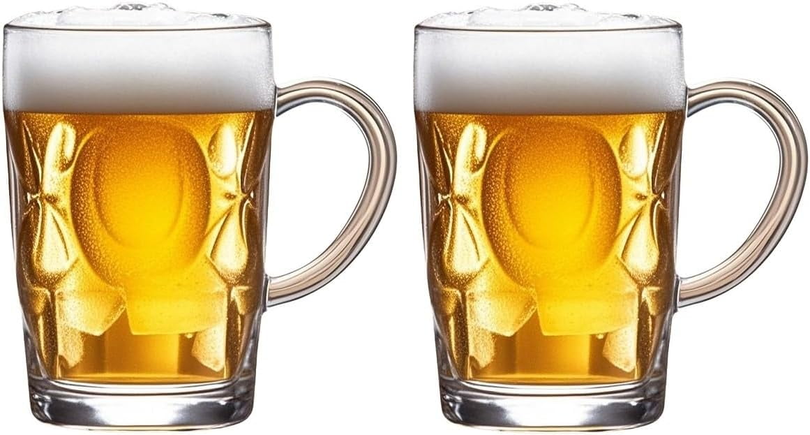 19oz Plastic Beer Mugs with Handle Set of 2, Reusable Plastic Beer ...