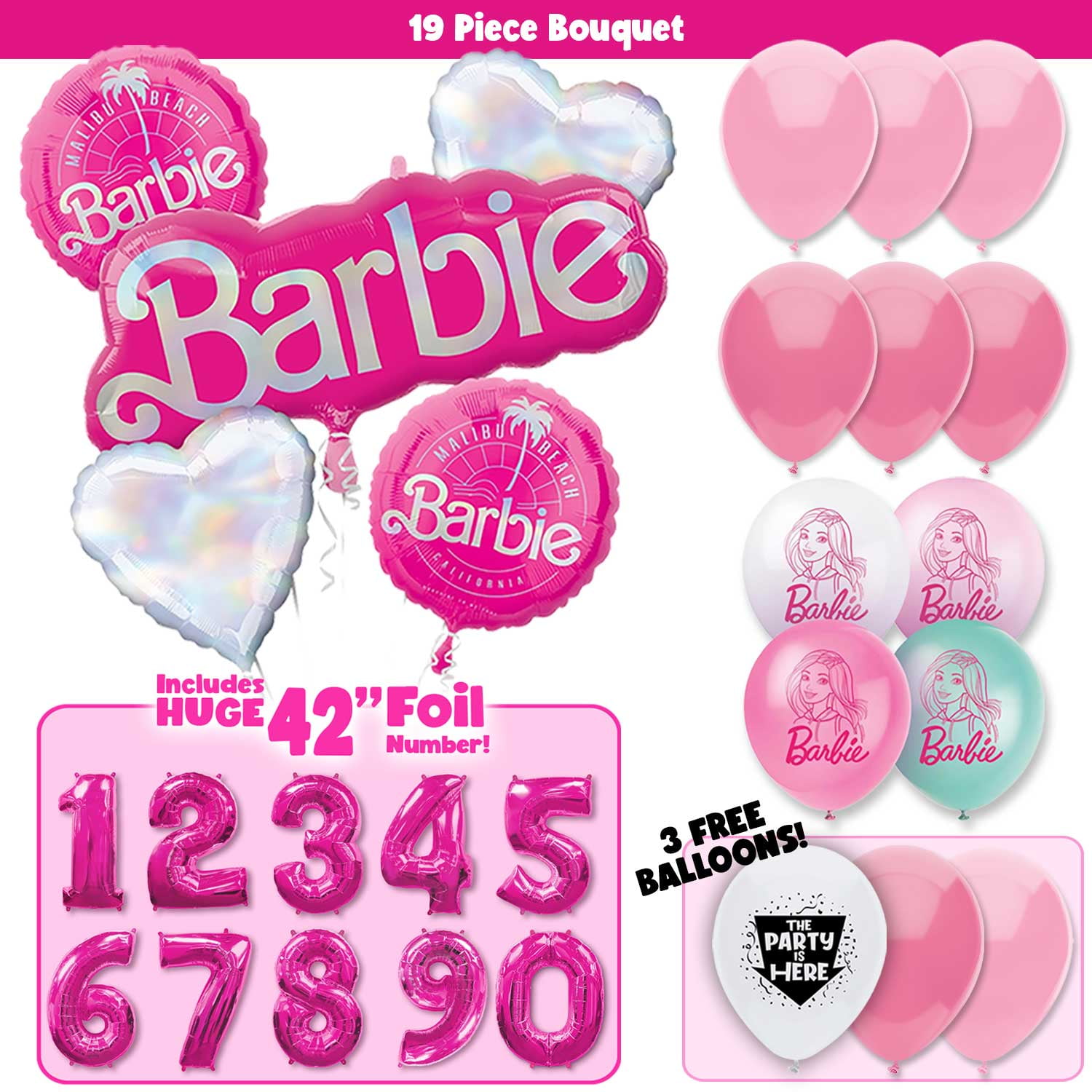 19pc Barbie Deluxe Balloon Bouquet with 42" Hot Pink Number 1 - Quality ...