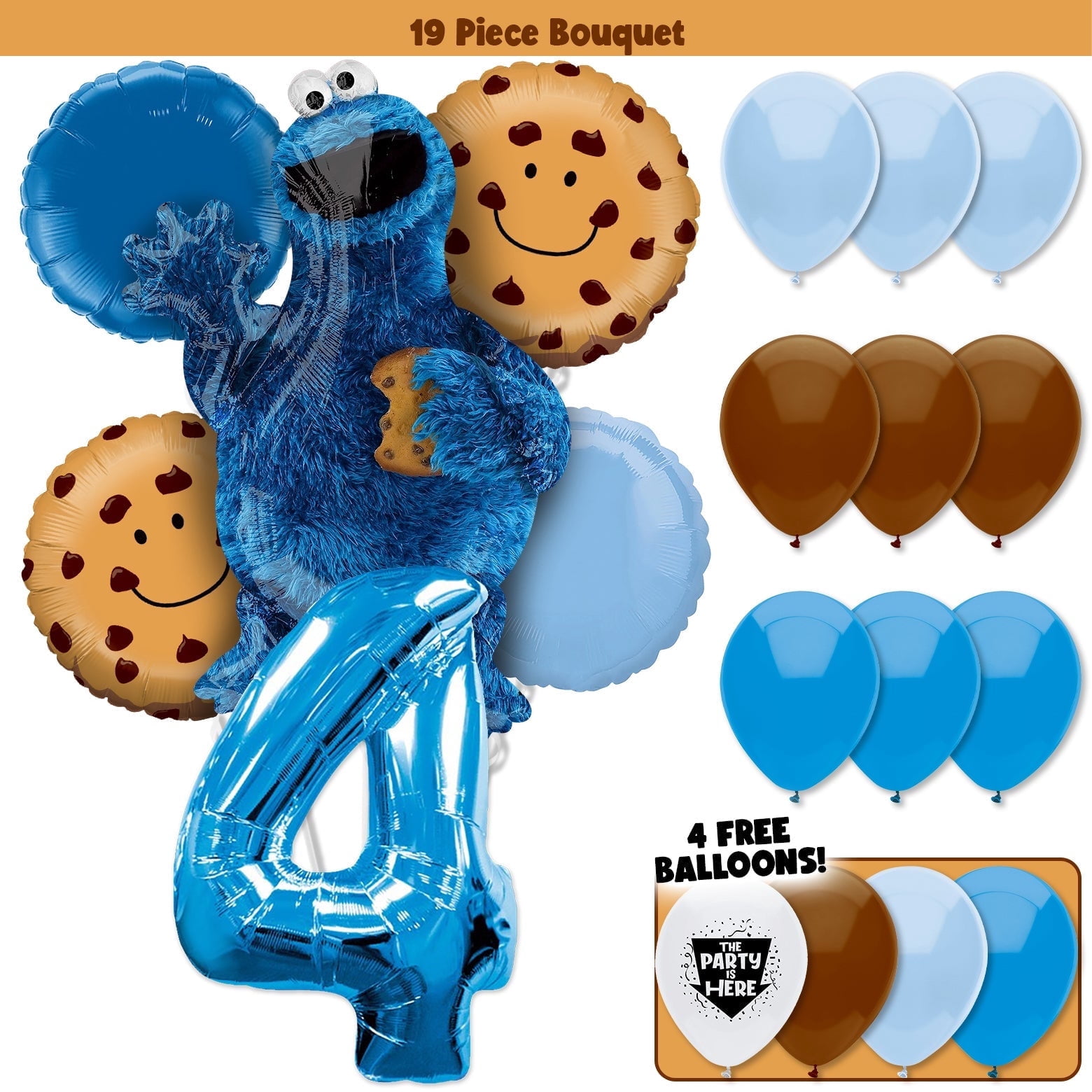 19pc Cookie Monster Sesame Street Balloon Party Kit with 42" Number 4 ...