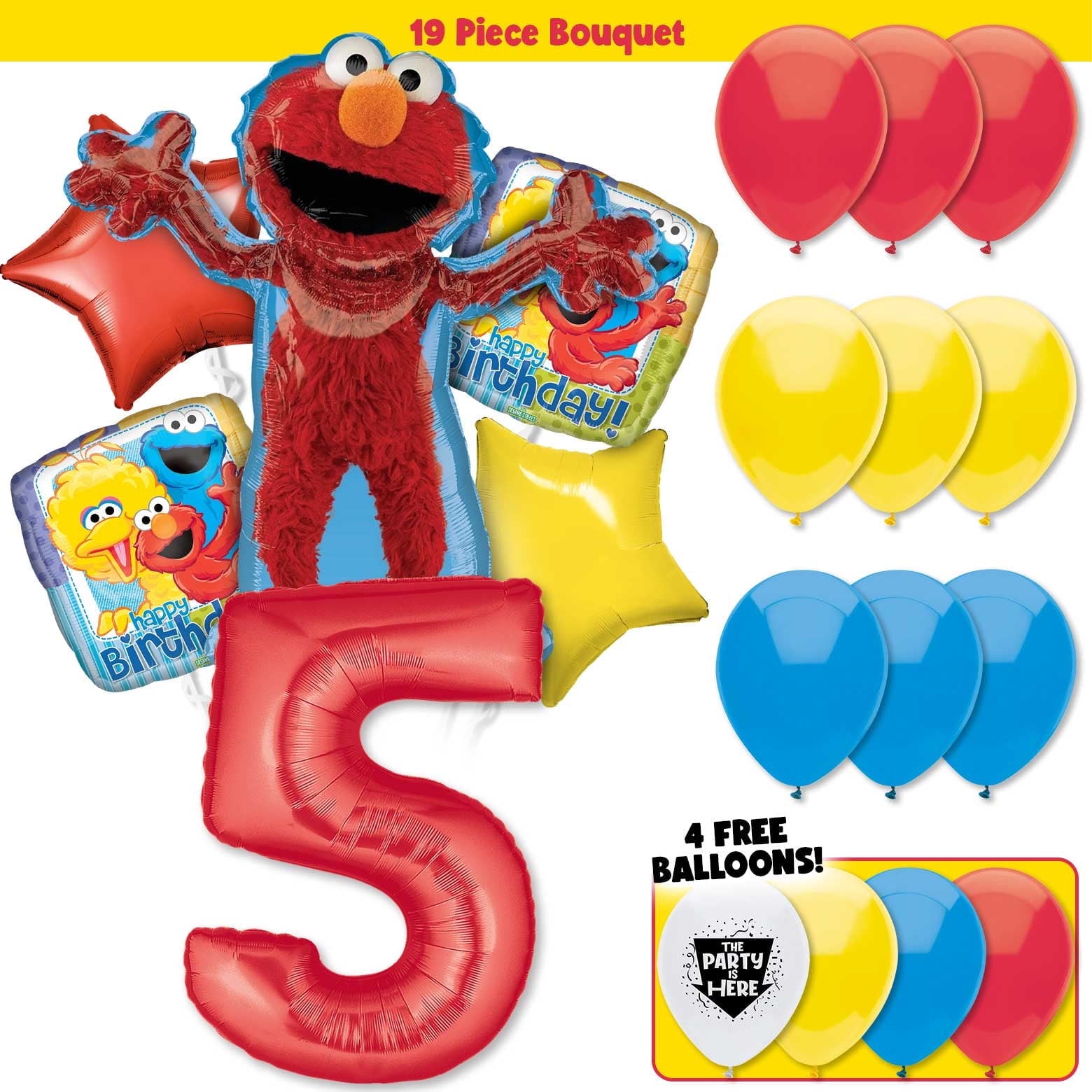 19pc Elmo Sesame Street Birthday Balloon Party Kit with 40” Number 5 ...