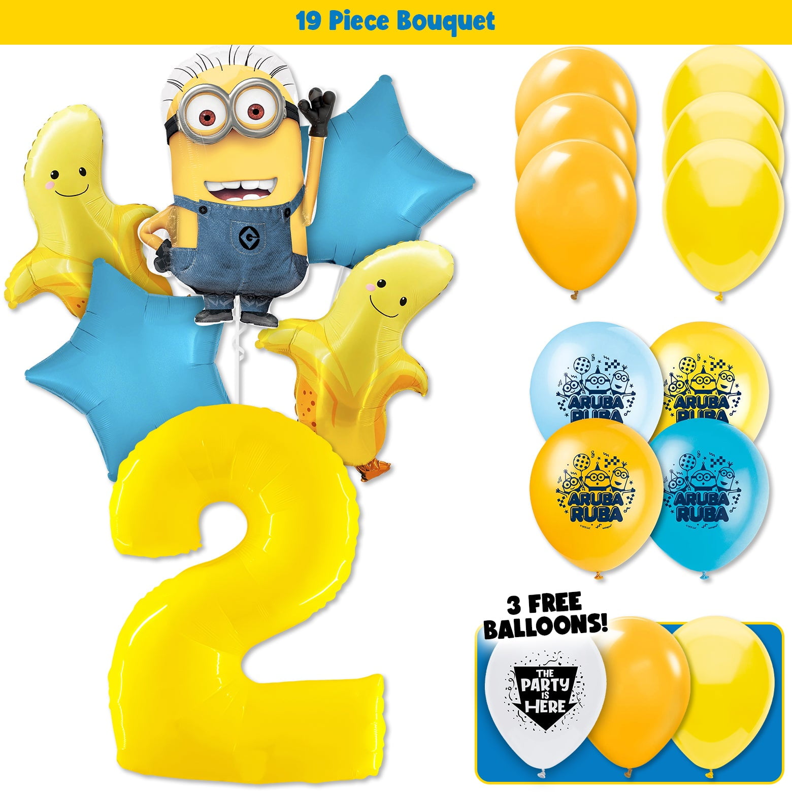19pc Minions Banana-rama Balloon Kit with 40" Yellow Balloon Number 2 ...