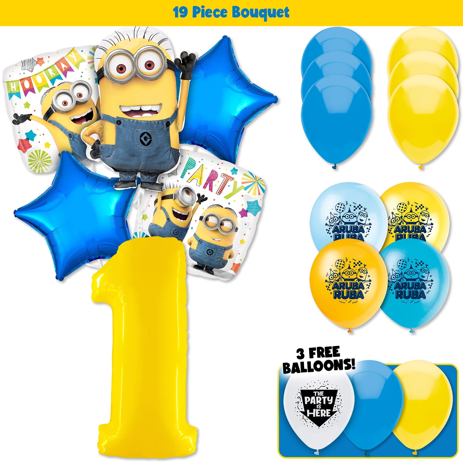 19pc Minions It's a Party Balloon Kit with 40" Yellow Balloon Number 1 ...