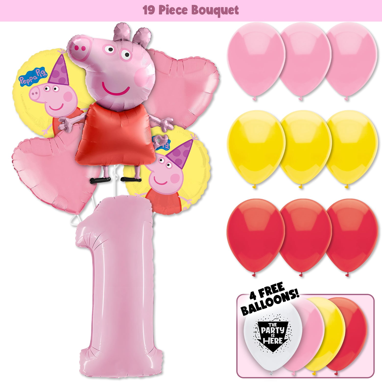 19pc Peppa Pig Balloons Kit with 40" Pastel Pink Number 1 Balloon ...