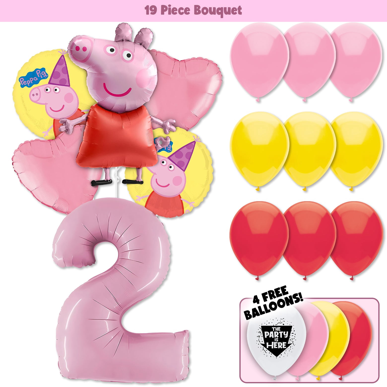 19pc Peppa Pig Balloons Kit with 40" Pastel Pink Number 2 Balloon ...