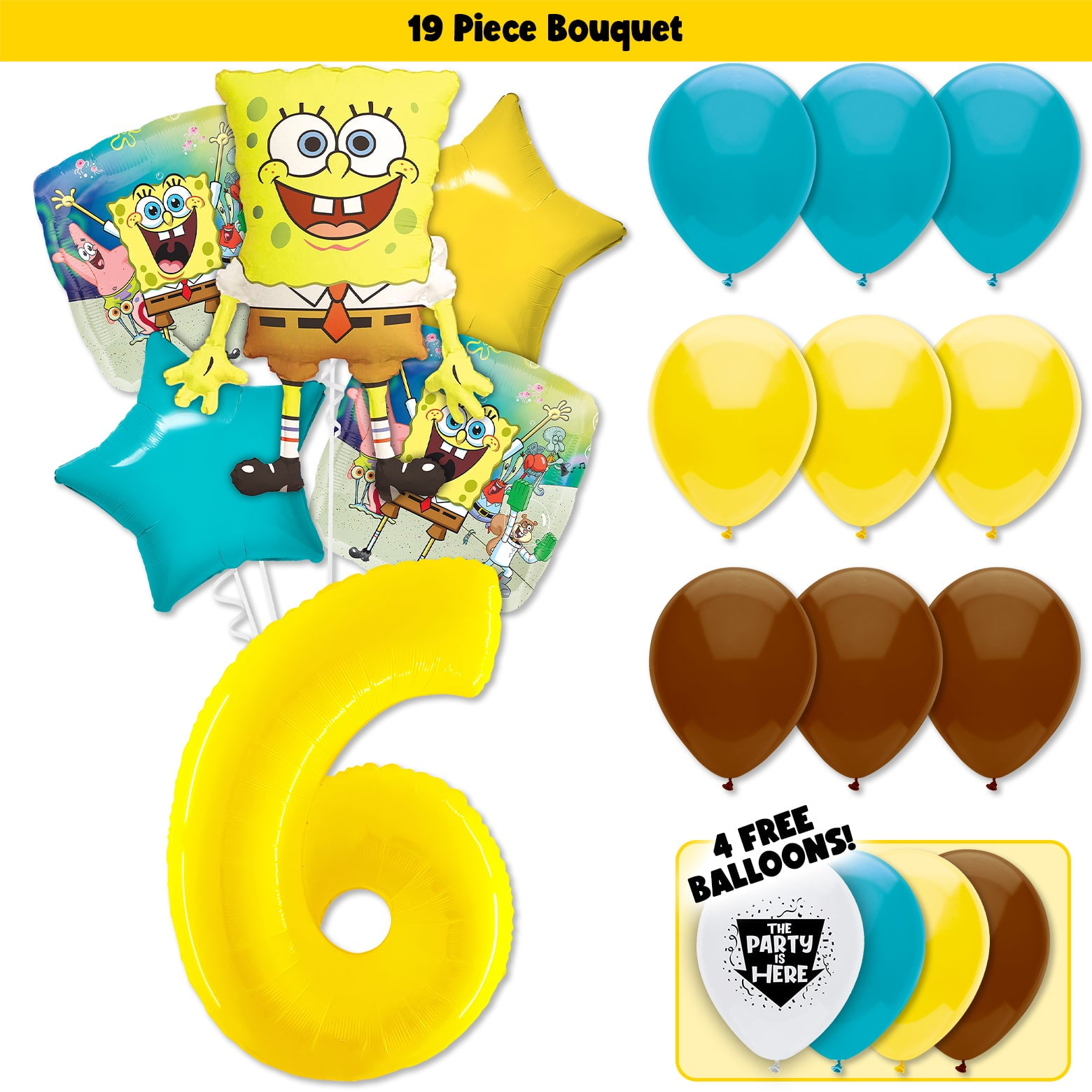 19pc Spongebob Square Pants Balloons Bouquet Kit - Kids Party Decor ...