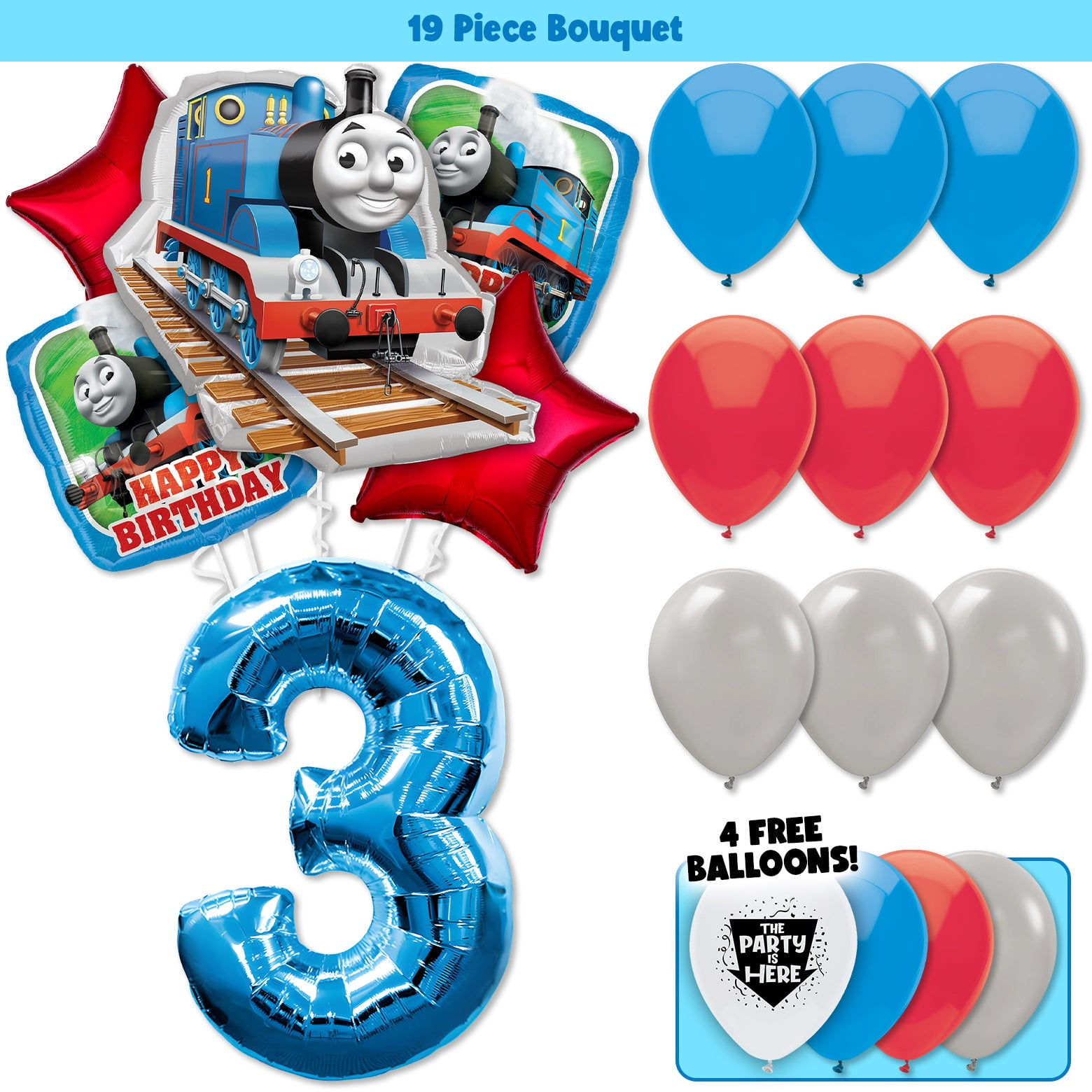 19pc Thomas the Choo Choo Train Balloon Kit with 42" Blue Number 3 ...