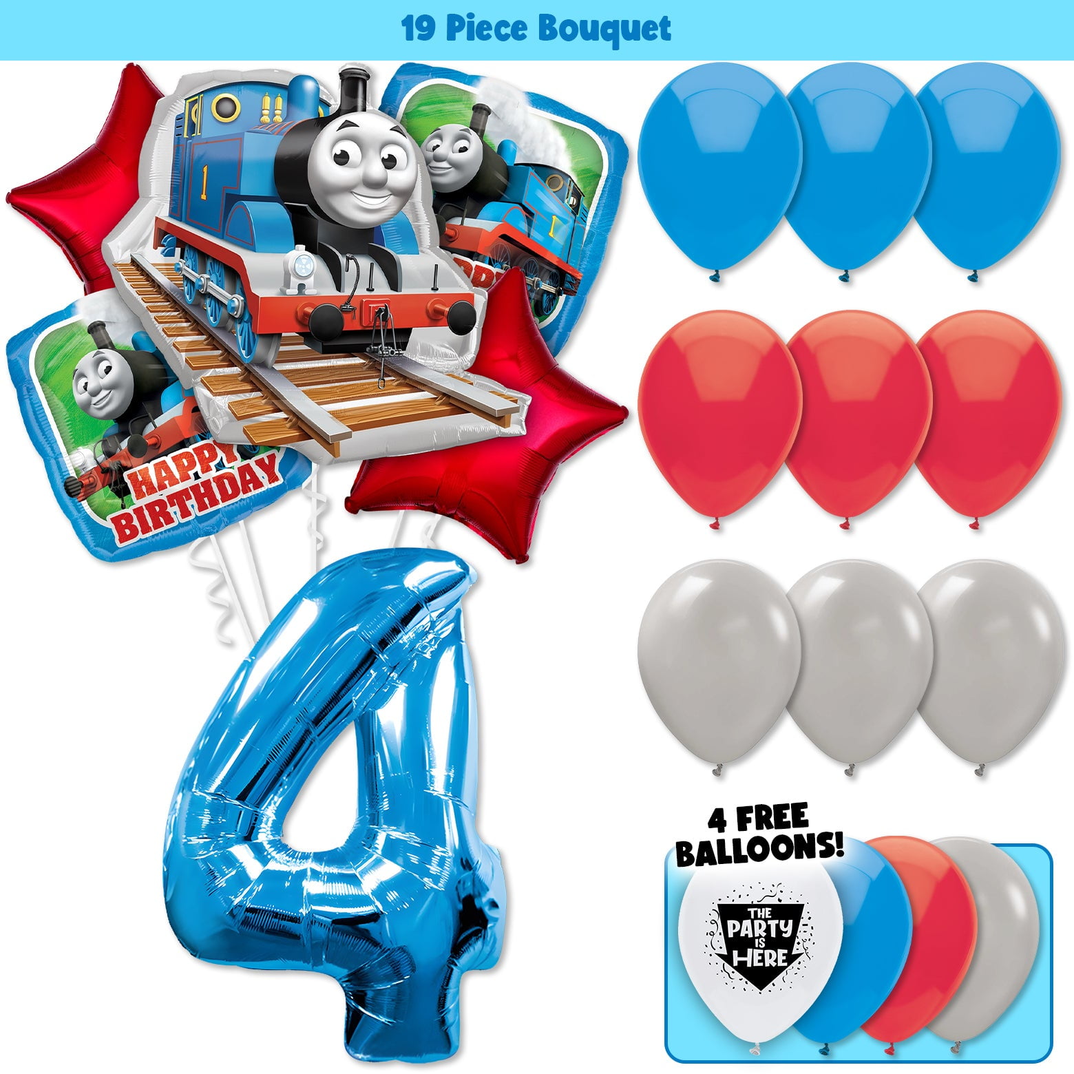 19pc Thomas the Choo Choo Train Balloon Kit with 42" Blue Number 4 ...