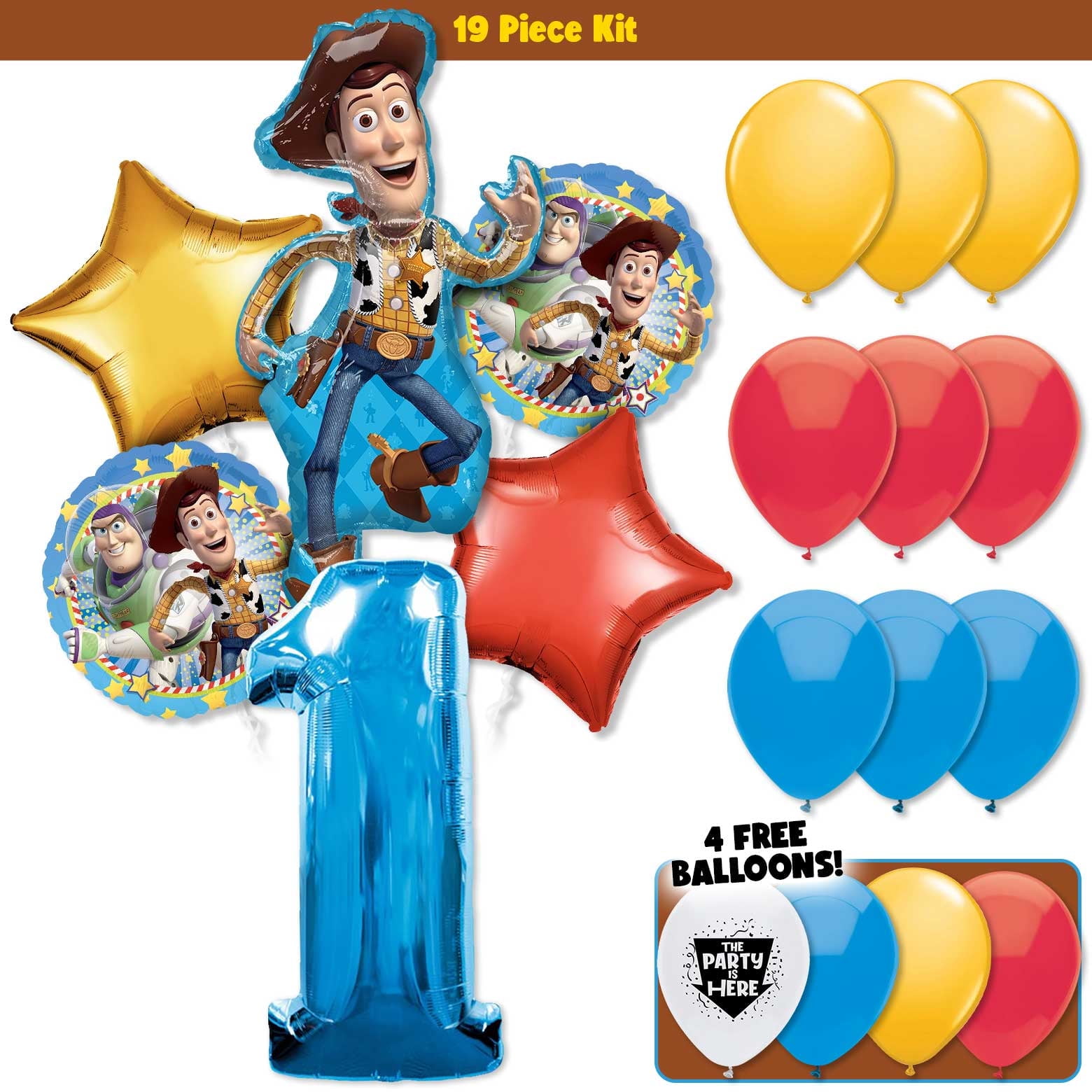 19pc Toy Story Sheriff Woody Balloon Party Kit with 42 inch Blue Number ...