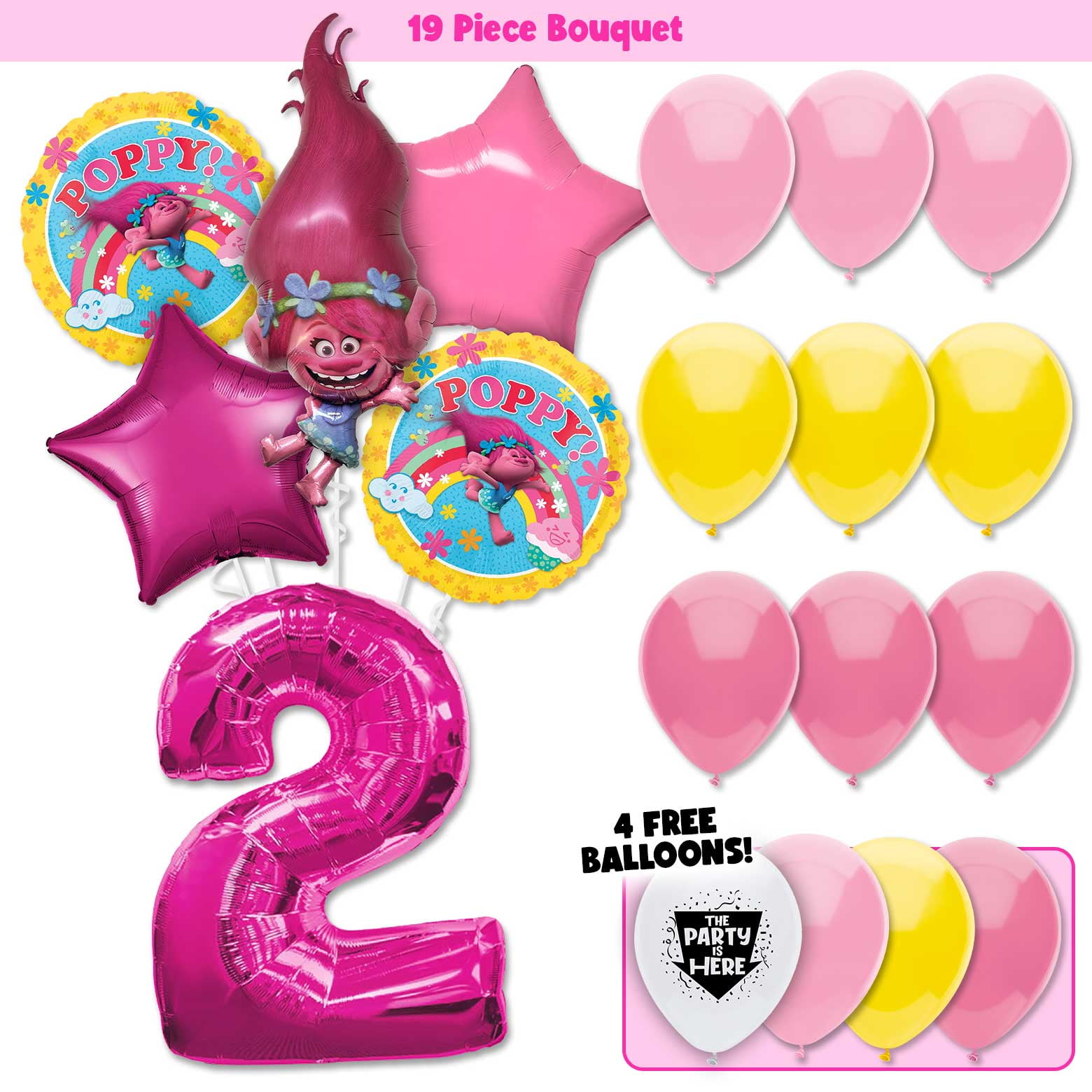 19pc Trolls Poppy Balloon Kit with 42" Hot Pink Number 2 Balloon ...