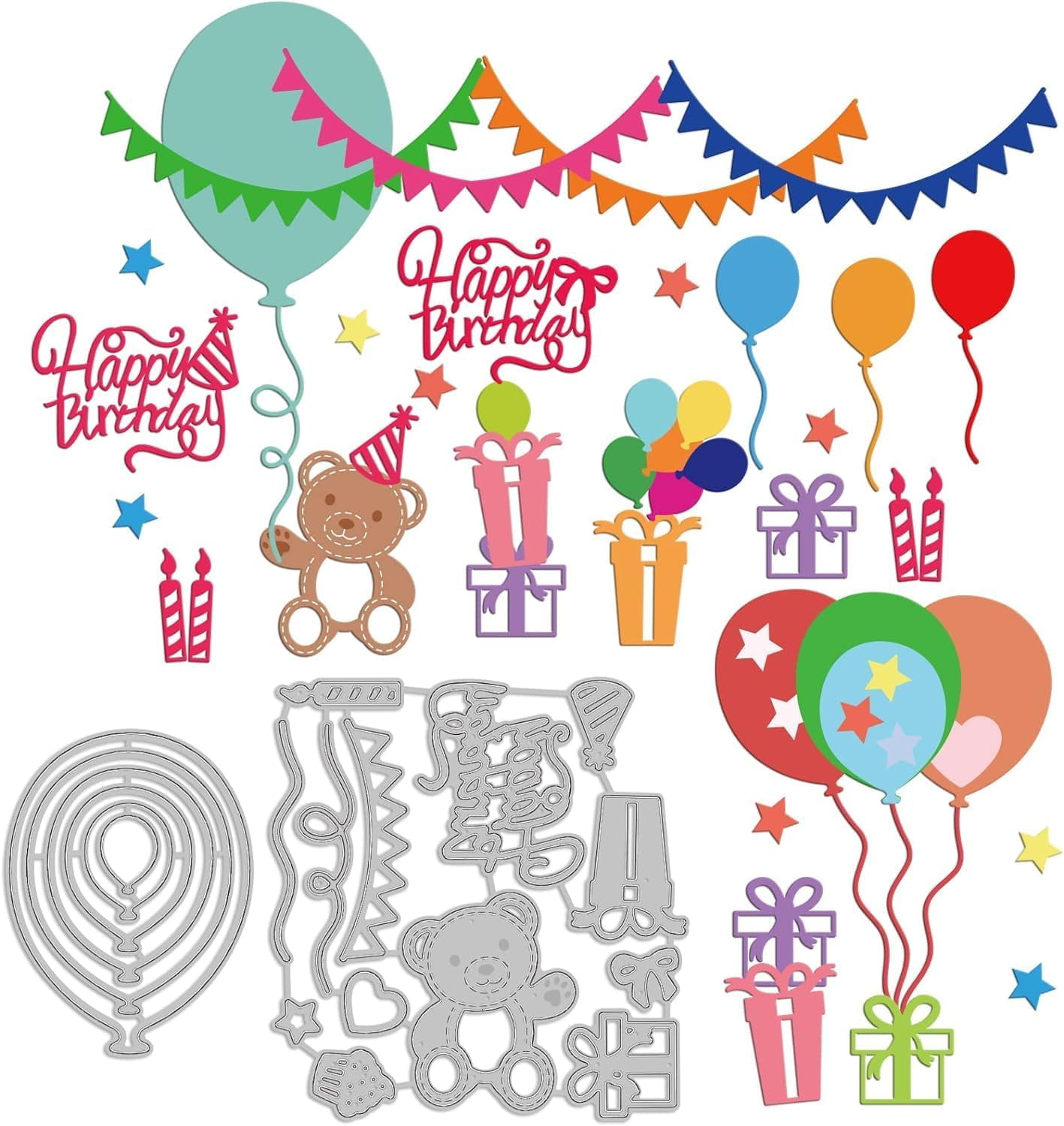 19pcs Balloons Metal Die Cuts Happy Birthday Cutting Die for Card Making Balloons Cake Cutting ...