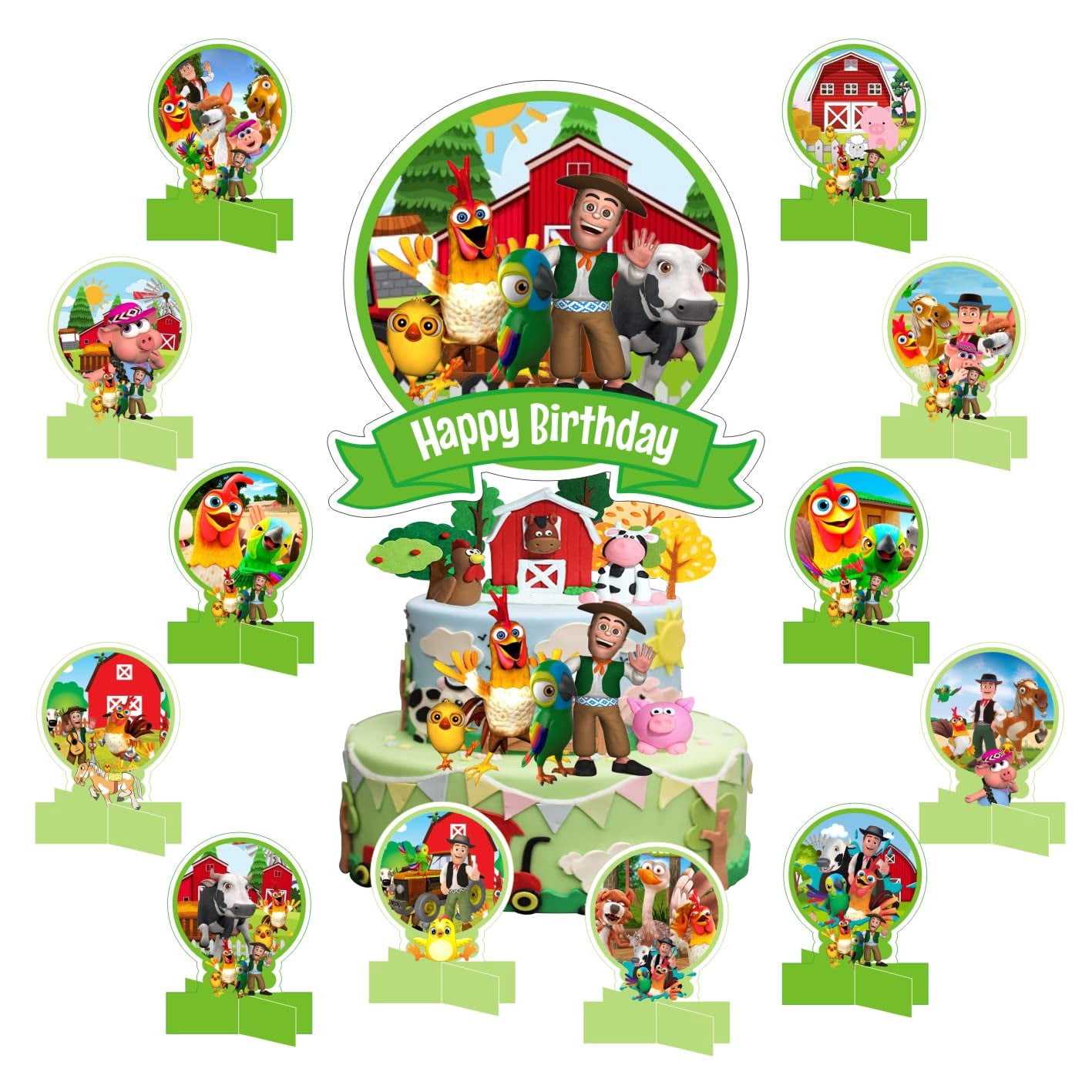 19pcs Farm Centerpieces 3D Table Decorations with 1pcs Big Cake Topper ...