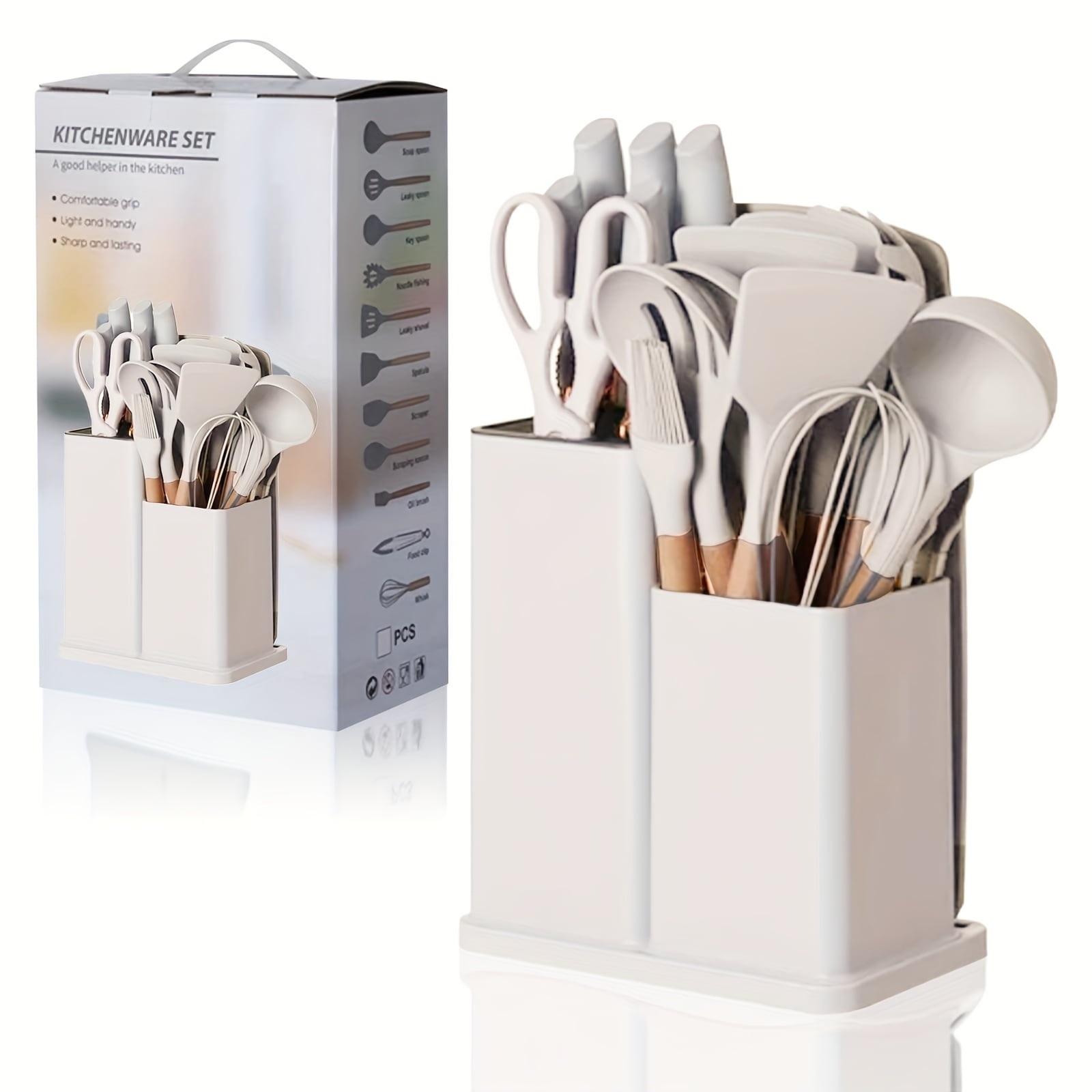 19pcs Non-Stick Silicone Cookware Set - Bamboo Storage Containers ...