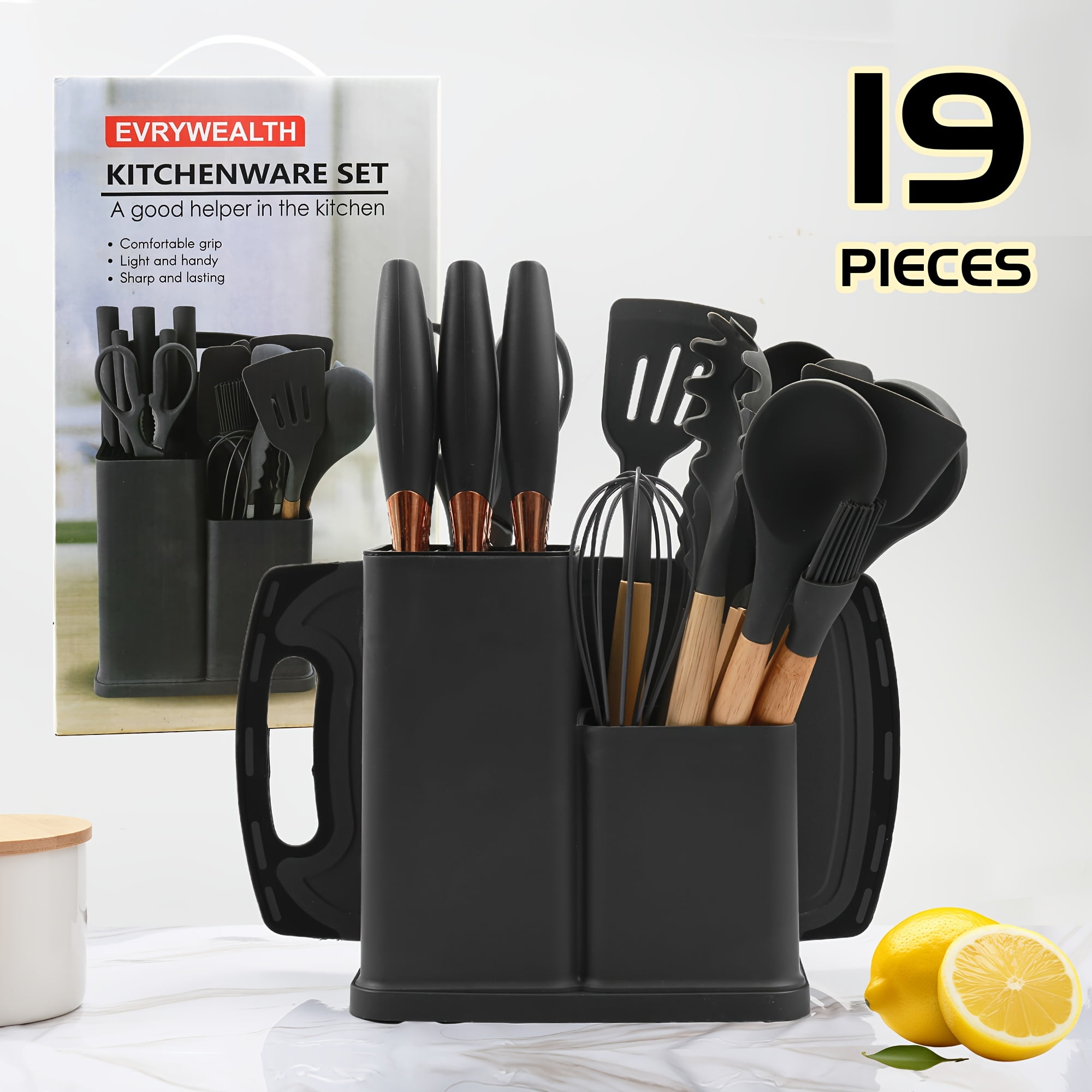 19pcs Silicone Kitchenware Set - Heat-Resistant Silicone Knives (Wooden ...