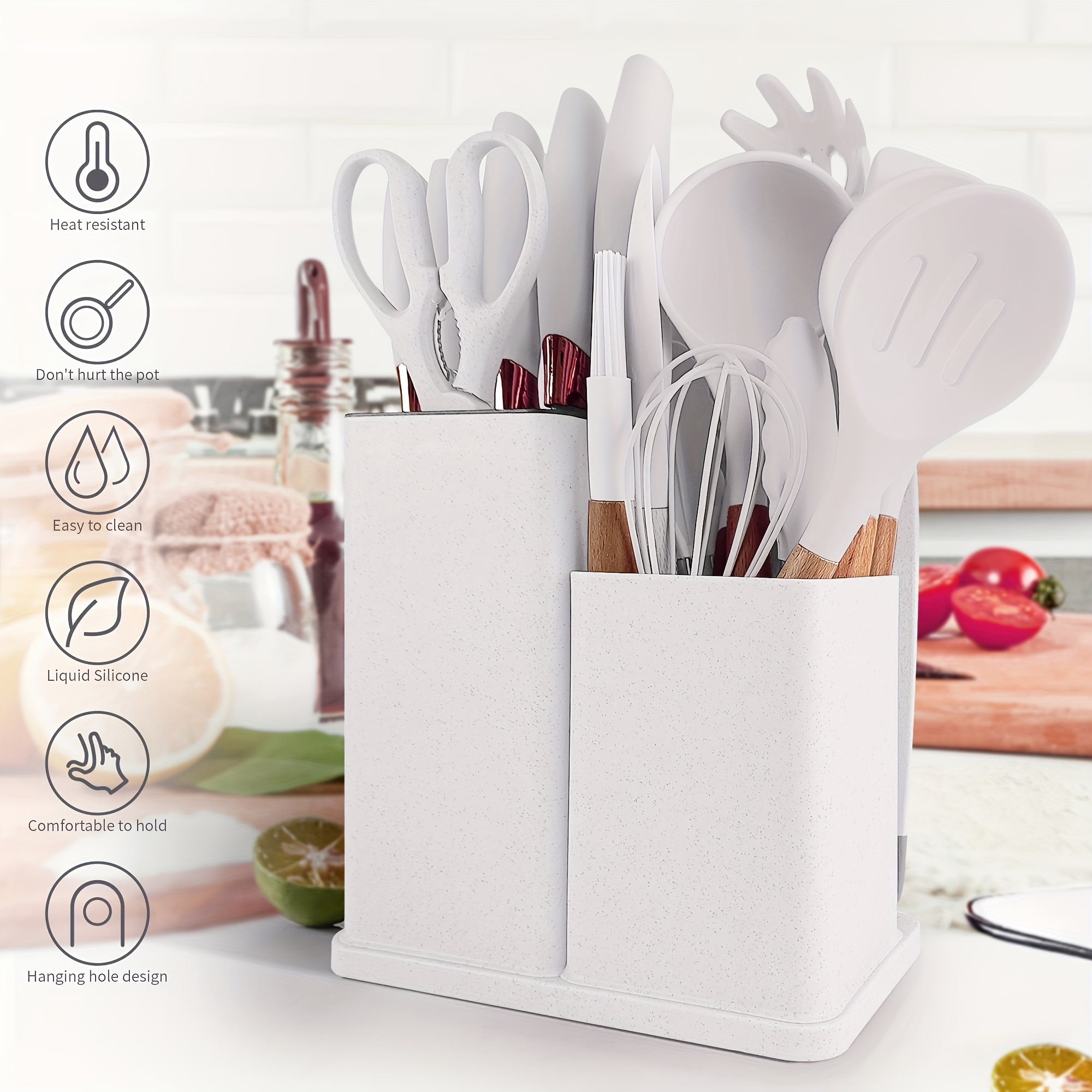 19pcs/Stet Quality Silicone Kitchen Utensils Set with Wooden Handle ...