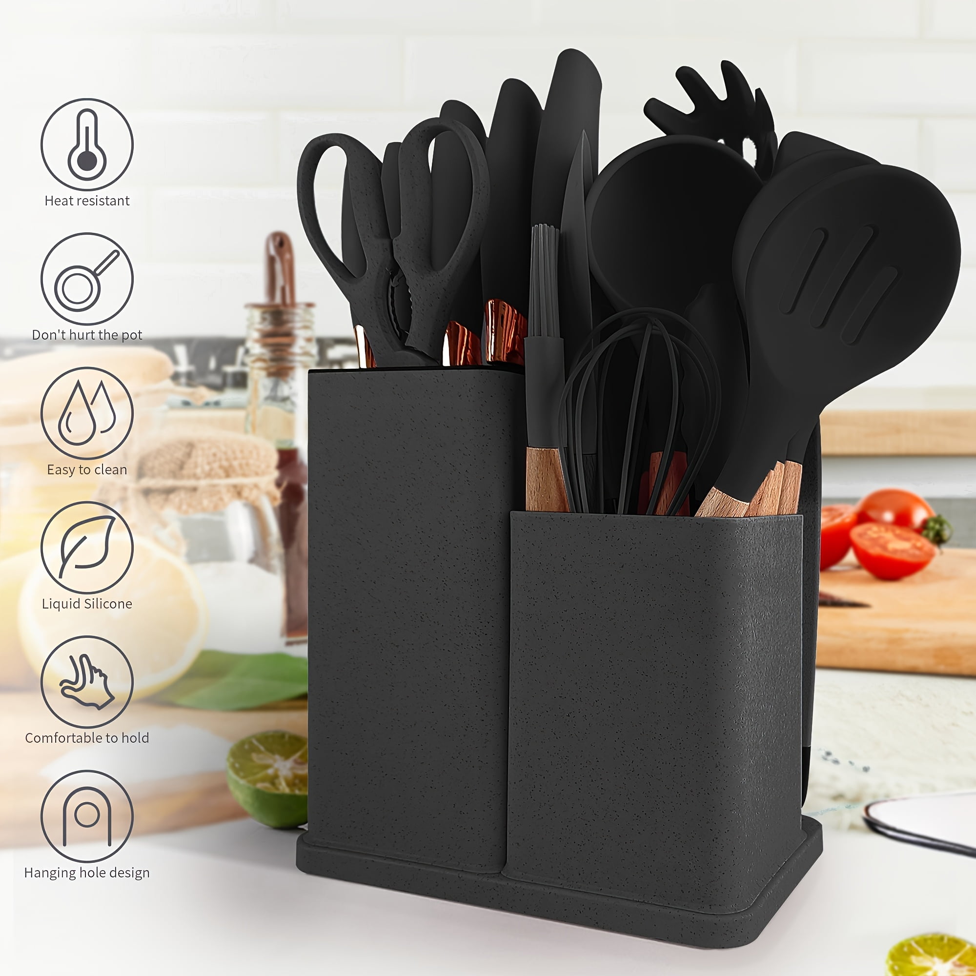 19pcs/Stet Quality Silicone Kitchen Utensils Set with Wooden Handle ...
