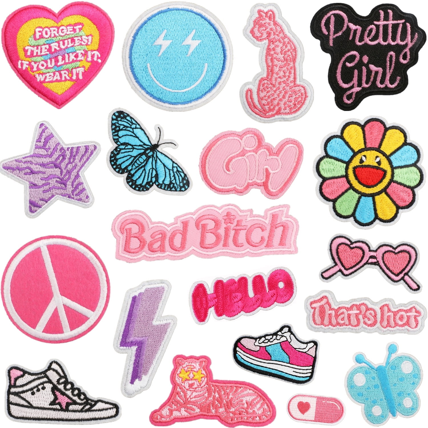 19pcs Y2K Iron-On Patch Set – Embroidered Cute & Bold Appliques with ...