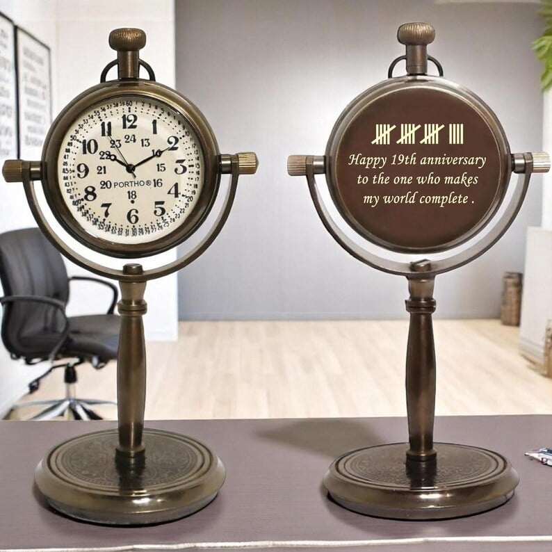 19th Anniversary Desk Clock – Custom Engraved Gift for Husband, Wife, or Couples – Elegant ...