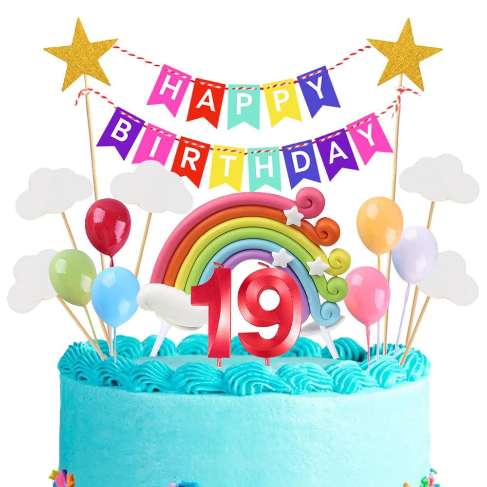 19th Birthday CakeEGSC Topper Happy Birthday Banner Topper Red 19 ...