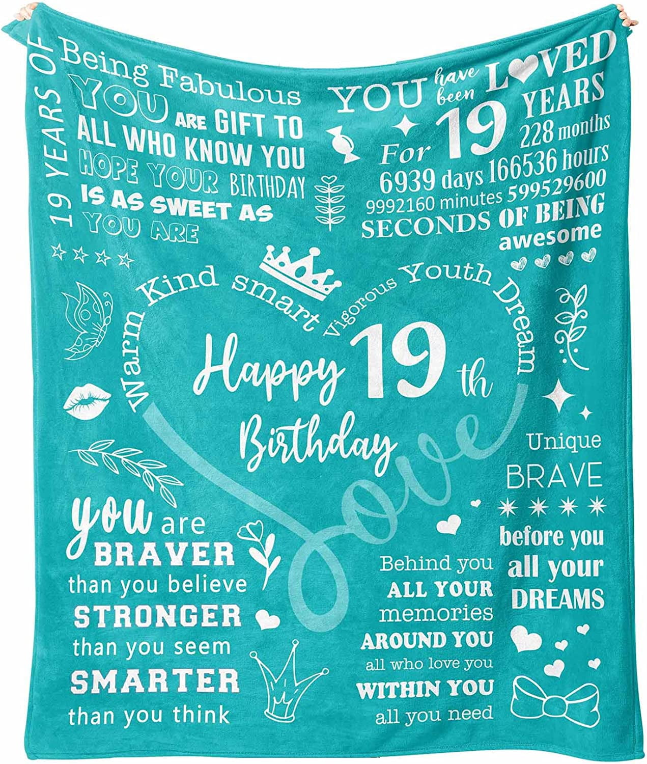 19th Birthday Decorations Blanket, Gifts for 19 Year Old Female, 19th ...