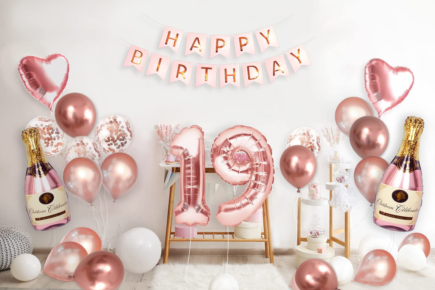 19th Birthday Party AJH3 Decorations Rose Gold Supplies Big Set for ...