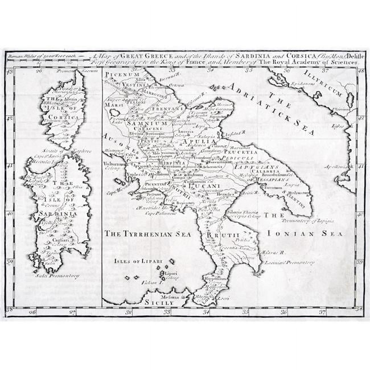 19th Century Map of Great Greece & of the Islands of Sardina & Corsica ...