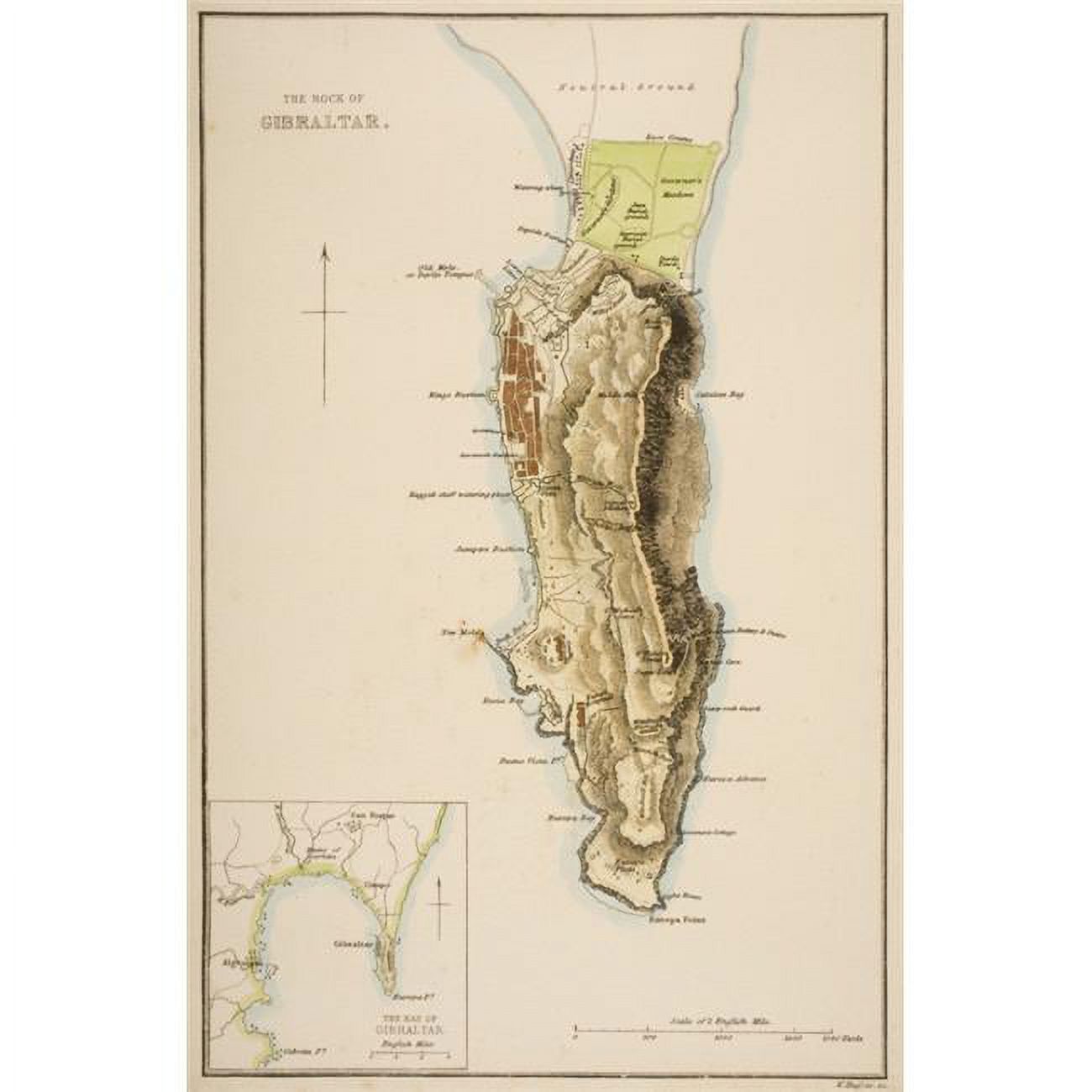 19th Century Map of The Rock of Gibraltar Poster Print - 11 x 18 ...