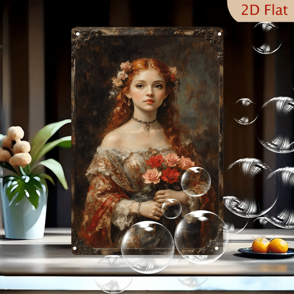 19th Century Romantic Oil Painting of Red-Haired Woman in Ornate Gown ...