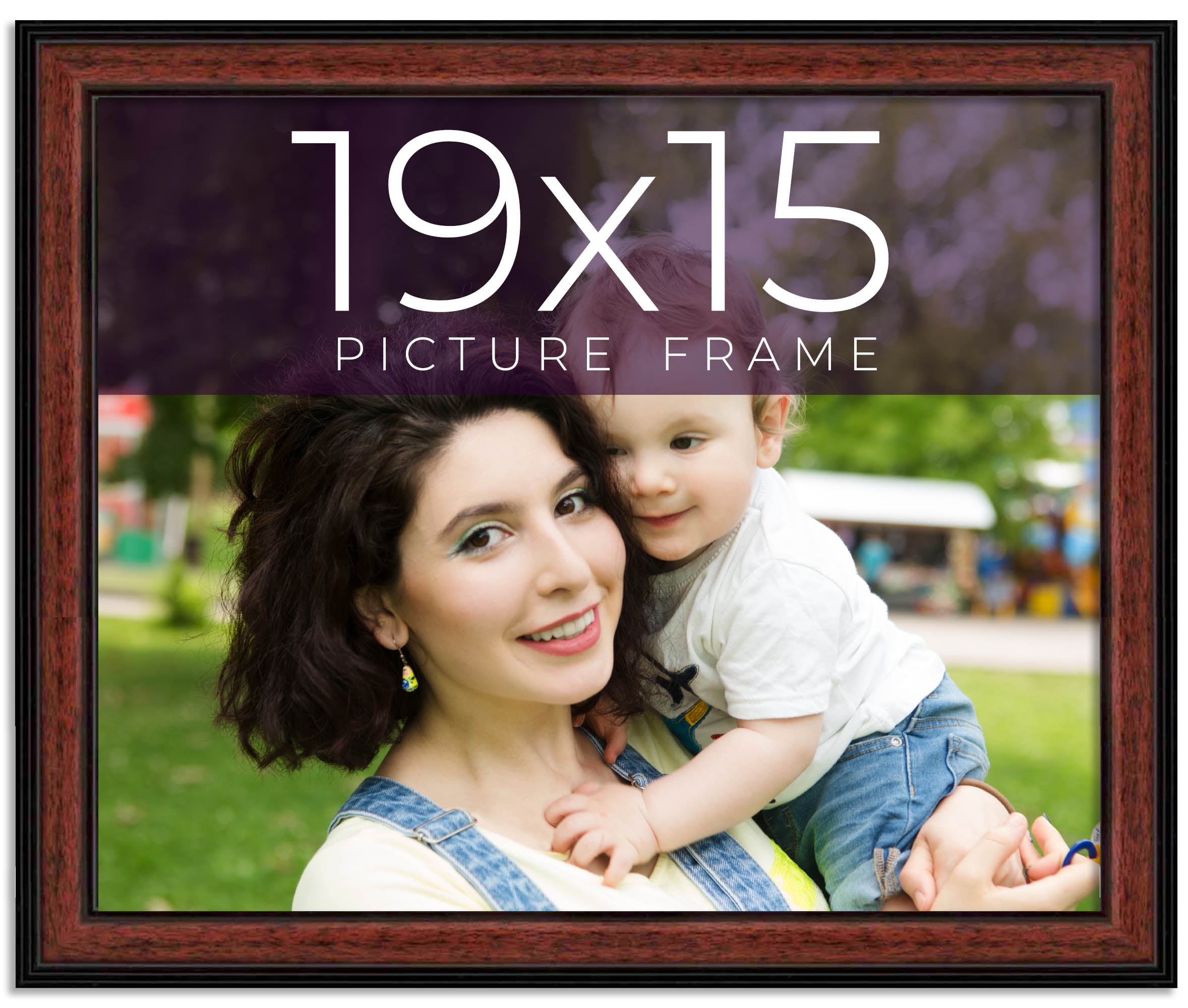 19x15 Frame Executive Brown Round Mahogany Finish Solid Wood Picture ...