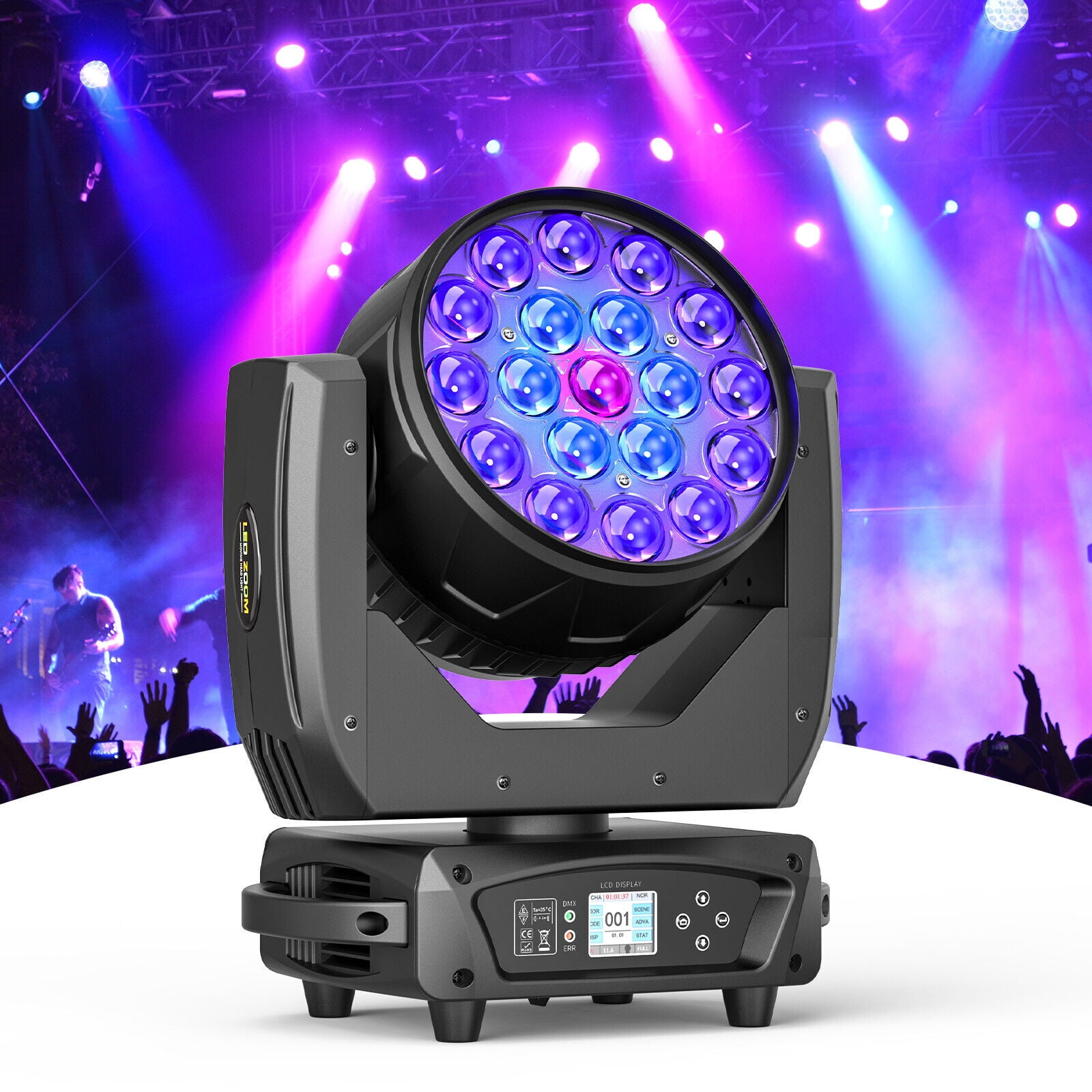 19x20W LED Zoom Moving Head Stage Light RGBW DMX Beam Wash Lighting DJ ...