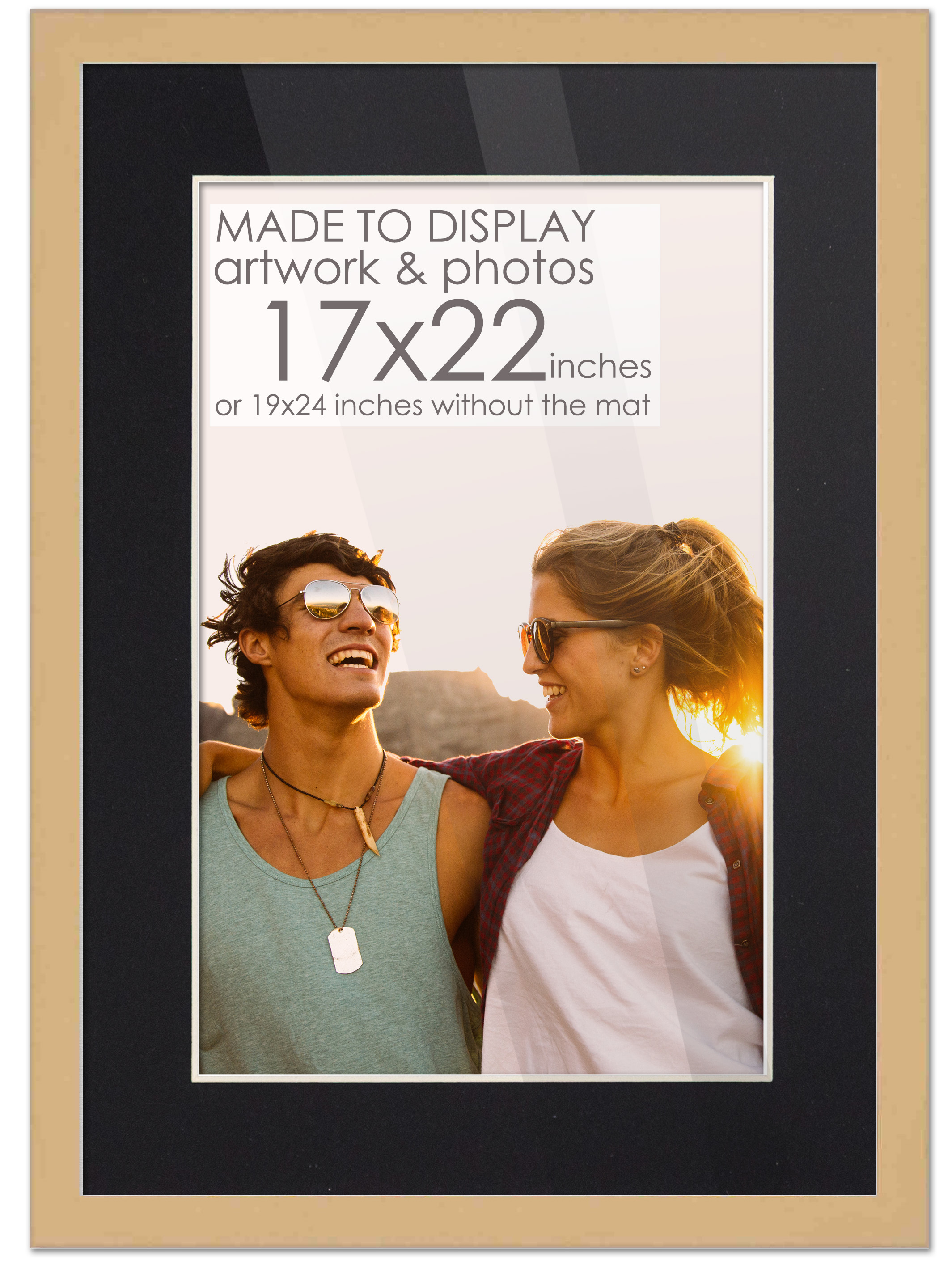 19x24 Natural Picture Frame with 16.5x21.5 Black Mat Opening for 17x22 ...