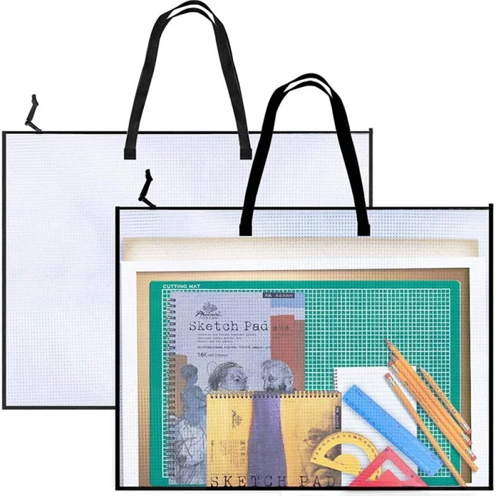19x25 Inch Art Portfolio Bag with Handle & Zipper, Vinyl Mesh Folder ...