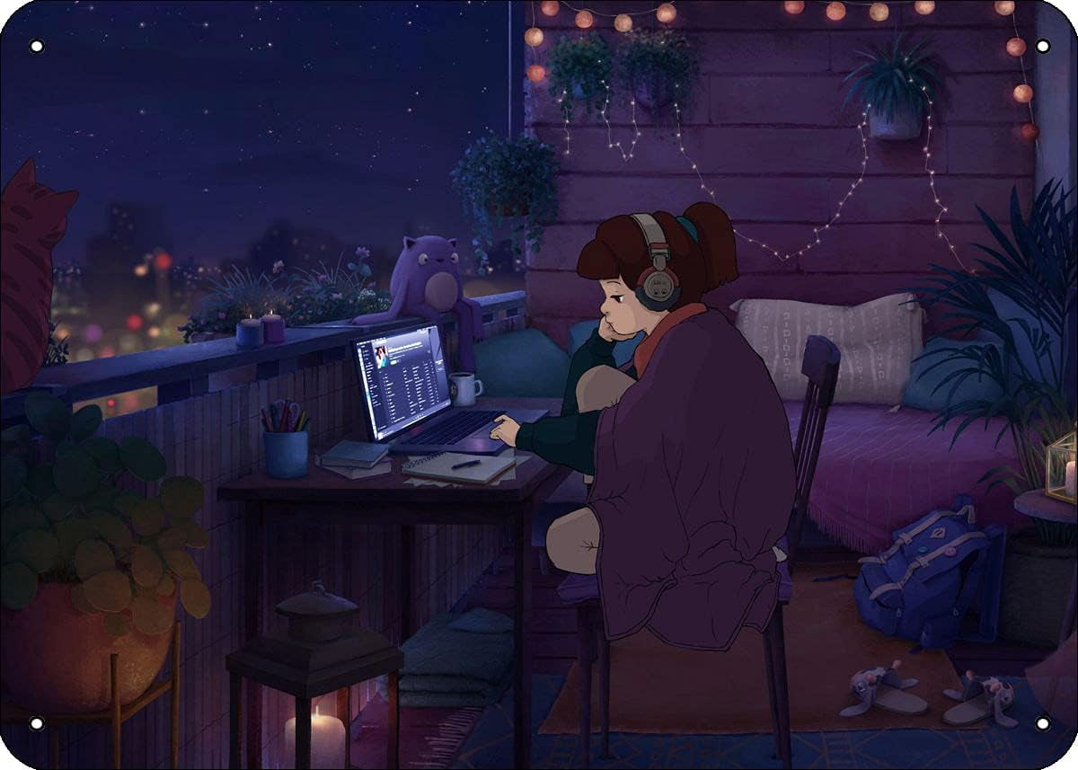 1AM Study Session Lofi Girl Poster Plaque Metal Tin Sign 8x12 Inch ...