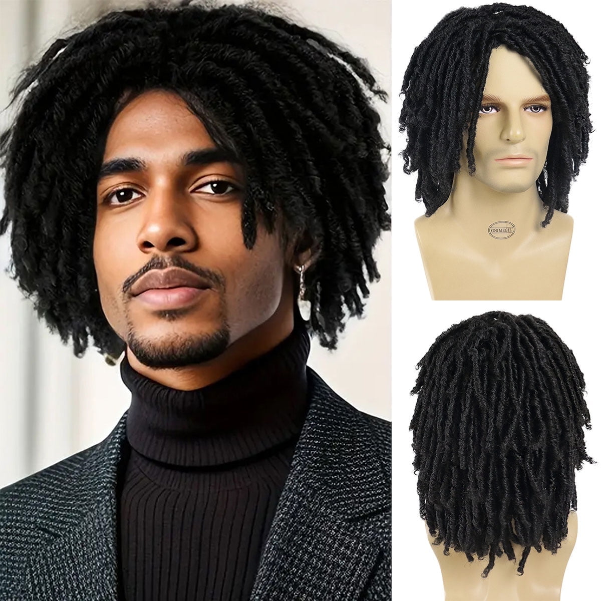 1B Black Curly Wigs Short Dreadlocks Wig for Men Braided Wig with Bangs - Walmart.com