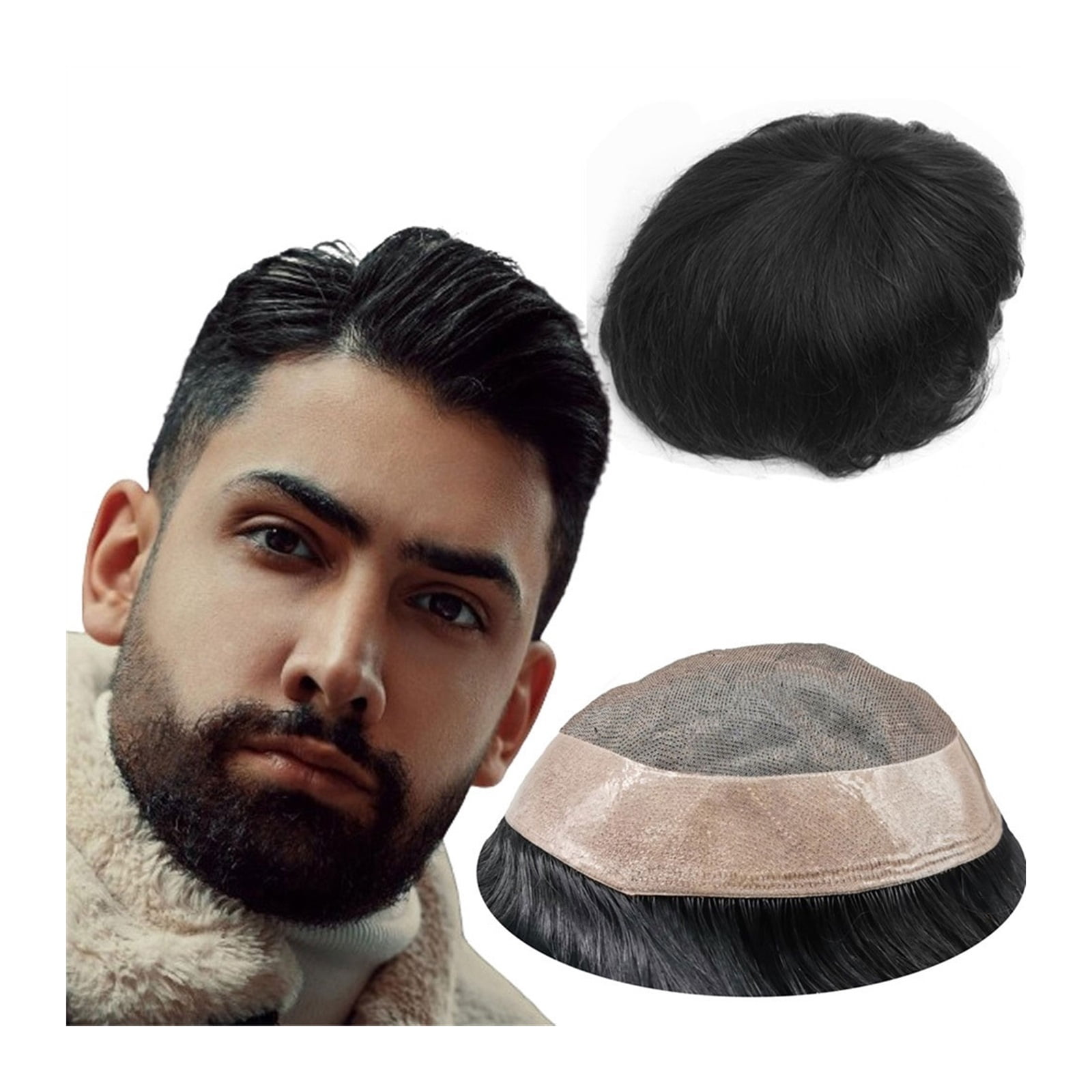#1B Off Black Toupee for Men 8x10 pieces Mens Hairpiece Replacement 100 ...