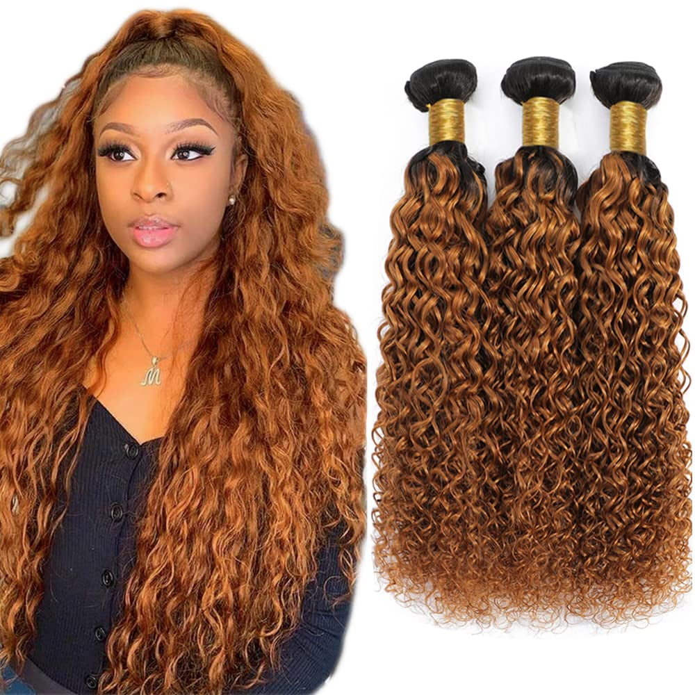 1B30 Curly Wave Bundles Human Hair Ombre Brown Bundle Tow Tone Hair ...