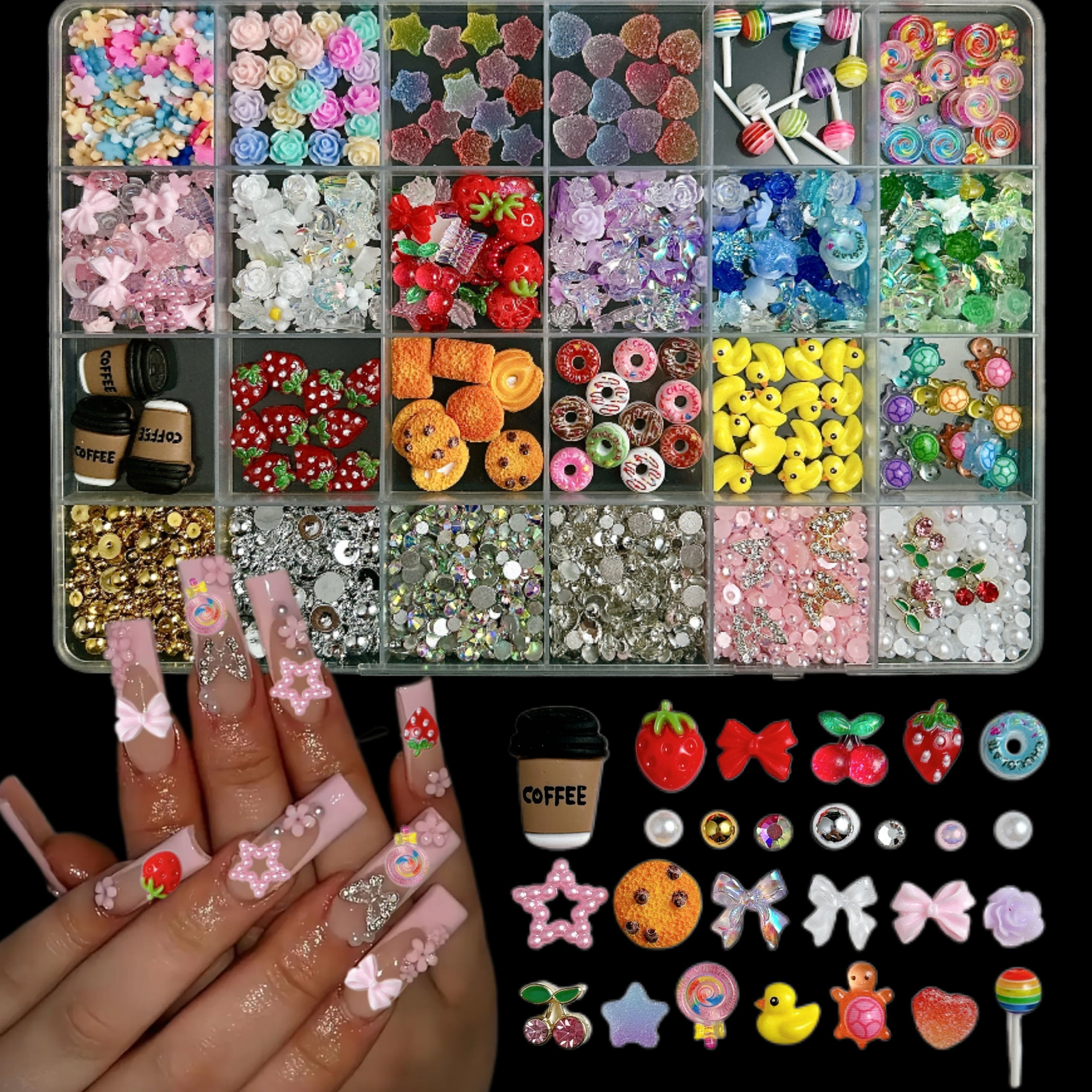 1BOX 3D Nail Charms Design Set,Candy Acrylic Nail Charms, Multi Color ...