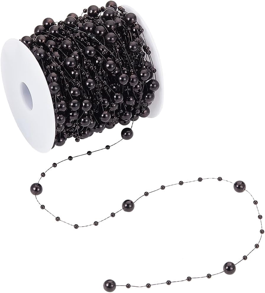 1Bag 1 Roll Plastic Round Beaded Link Chains Black 3mm & 7.5mm 98.43 ...