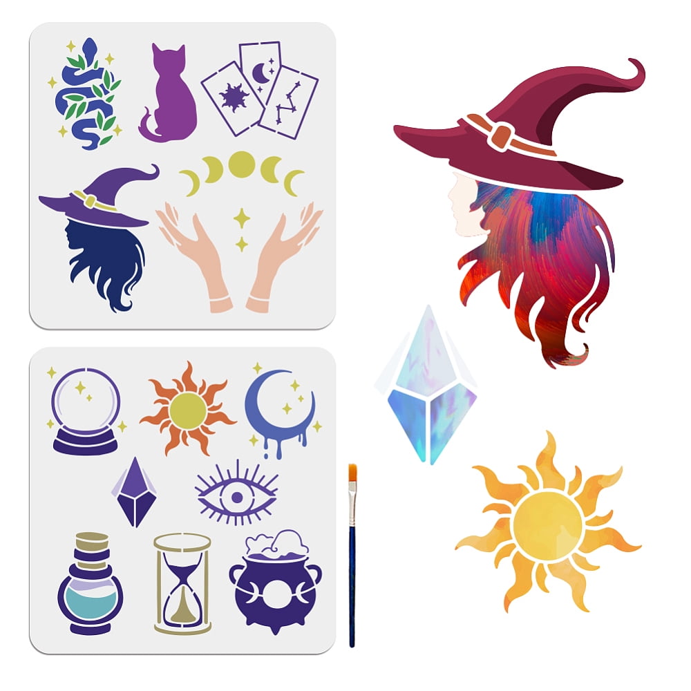 1Bag 1 Set Divination PET Hollow Out Drawing Painting Stencils with 1Pc ...