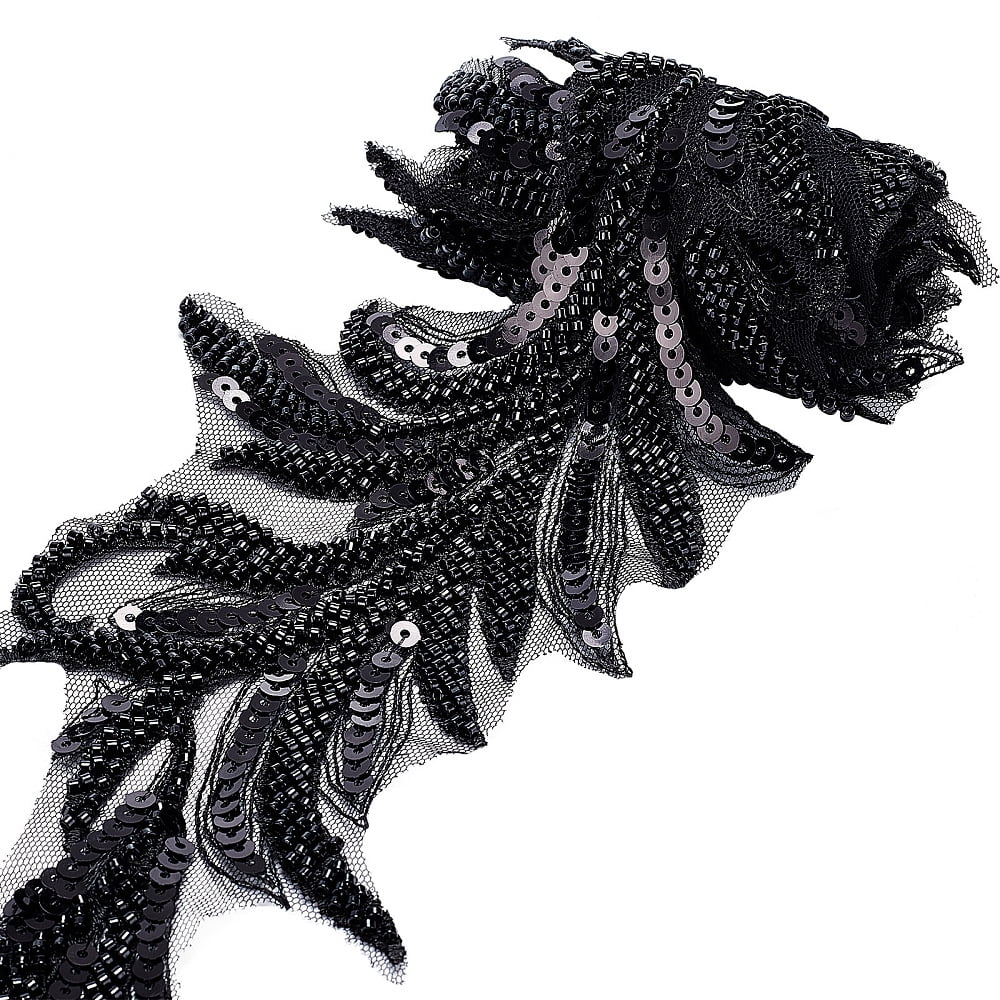 1Bag 1 Yard Beaded Lace Trim Black Sequin Lace Ribbon Applique Arrow ...