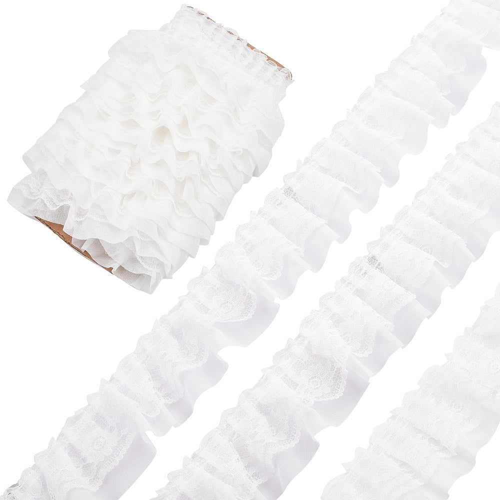 1Bag 11 Yards White Double-Layer Pleated Chiffon Lace Trim 5cm Wide 2 ...