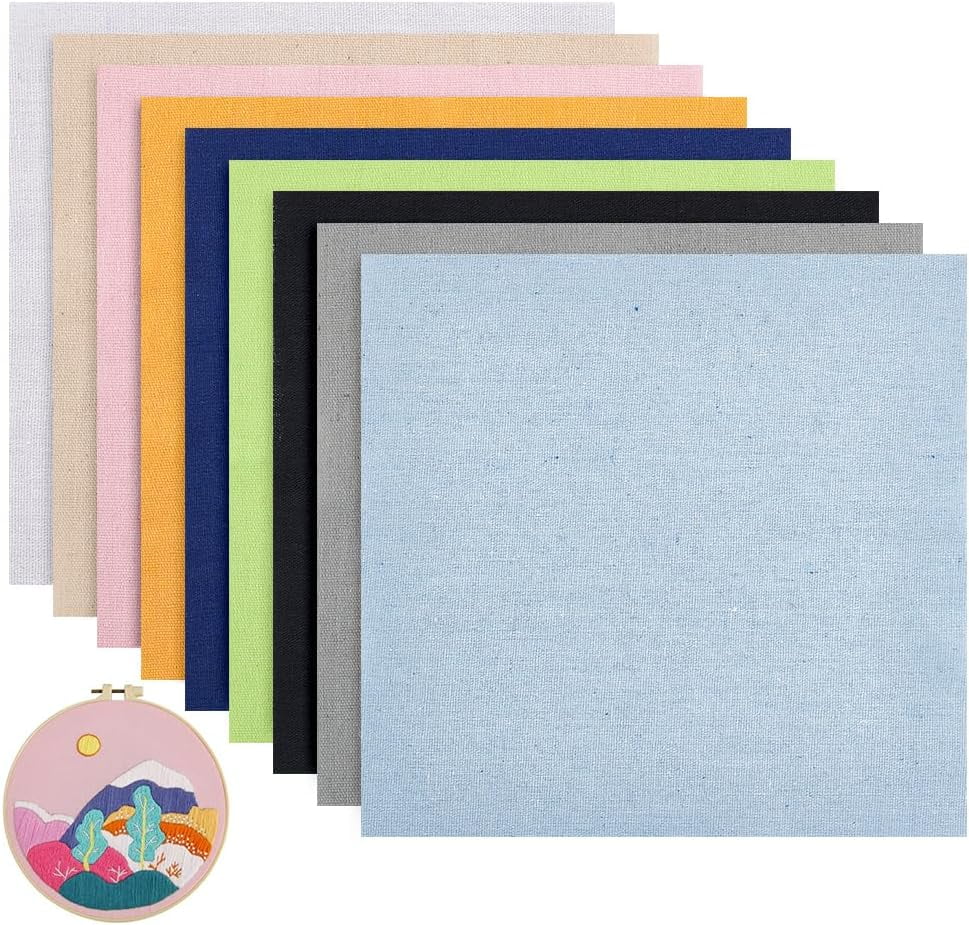 1Bag 18 Sheets 9 Colors Square Linen Embroidery Fabric 9.8x9.8 inch ...