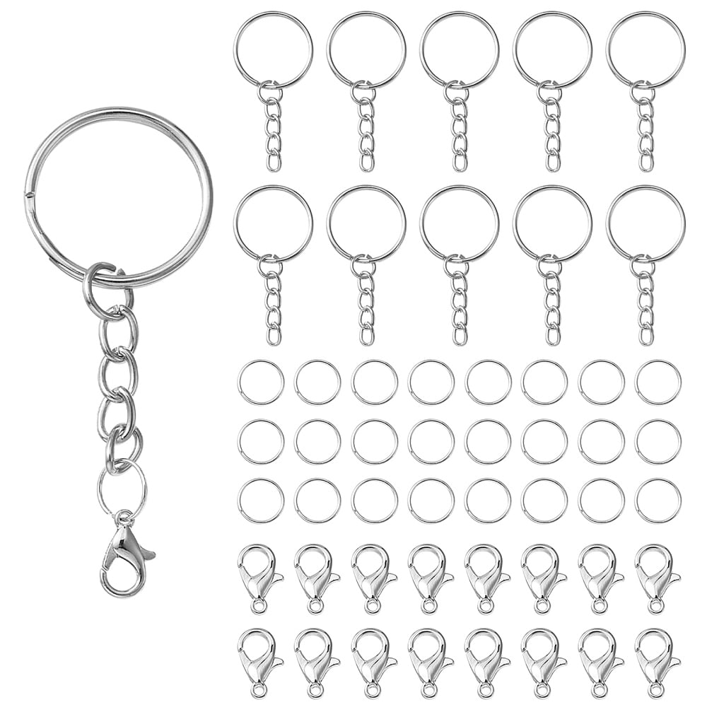 1Bag 20Pcs Iron Split Key Rings with Curb Chains Keychain Clasp ...