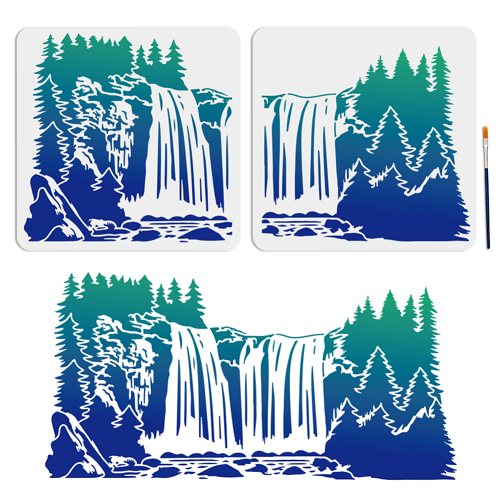 1Bag 2pcs Waterfall Scenery Stencil Splicing Patterns 22×11inch Large ...