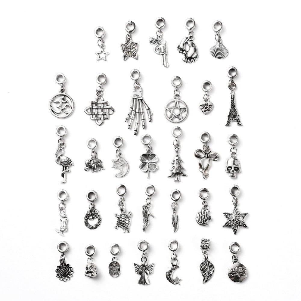 1Bag 35Pcs 35 Styles Alloy European Dangle Charms Large Hole Beads ...