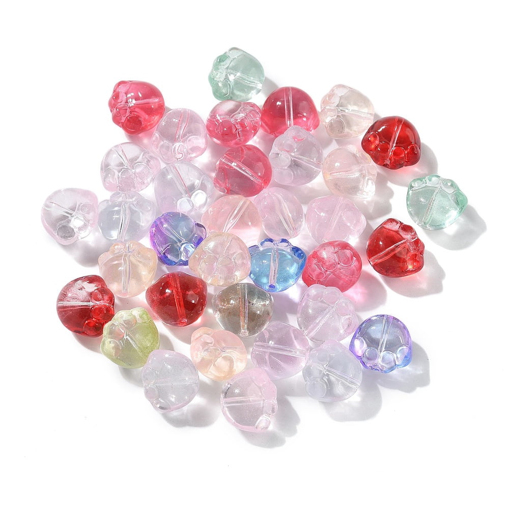 1Bag 35Pcs Transparent Spray Painted Glass Beads Cat Paw Print Mixed ...