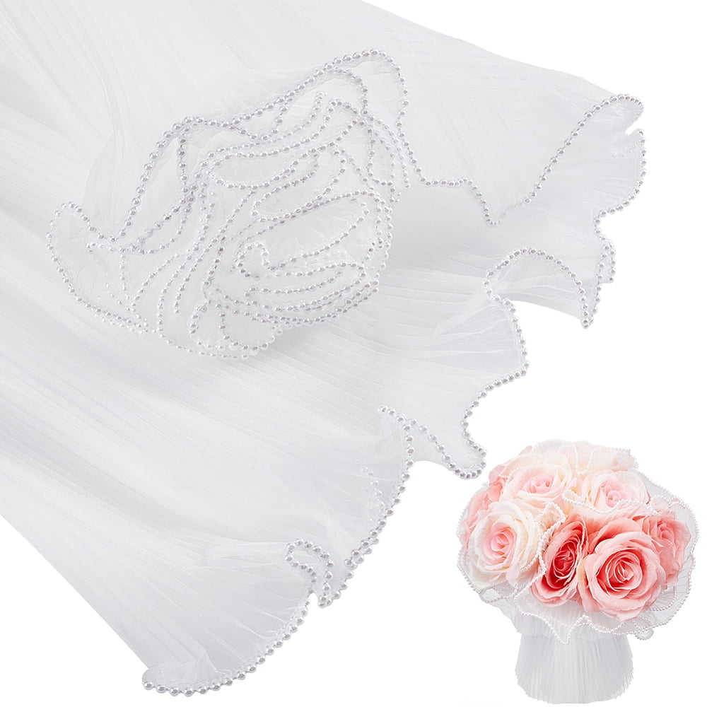 1Bag 4.37 Yards White Flower Wrapping Mesh Paper Pearl Edge Bouquet ...