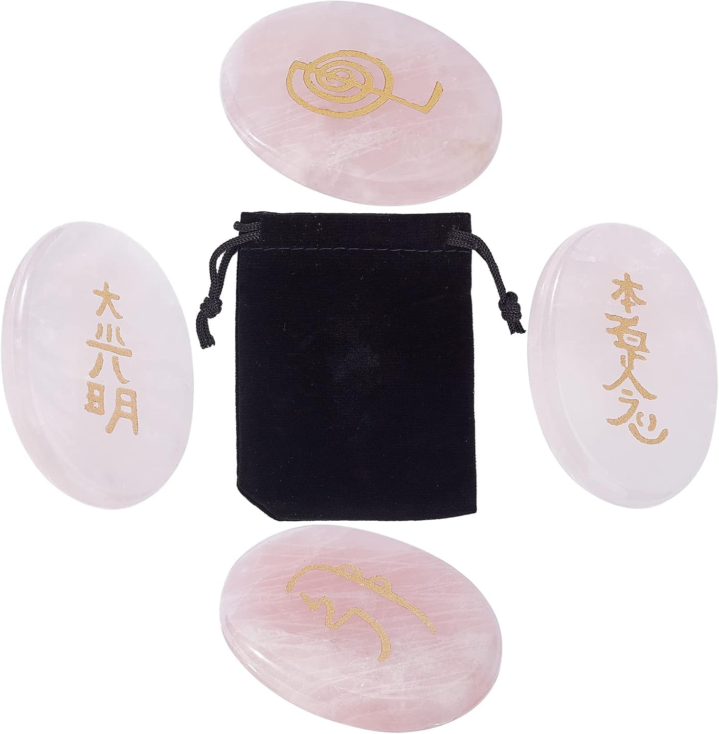 1Bag 4Pcs 45mm Rose Quartz Reiki Stones Engraved Chakra Symbols Rune ...